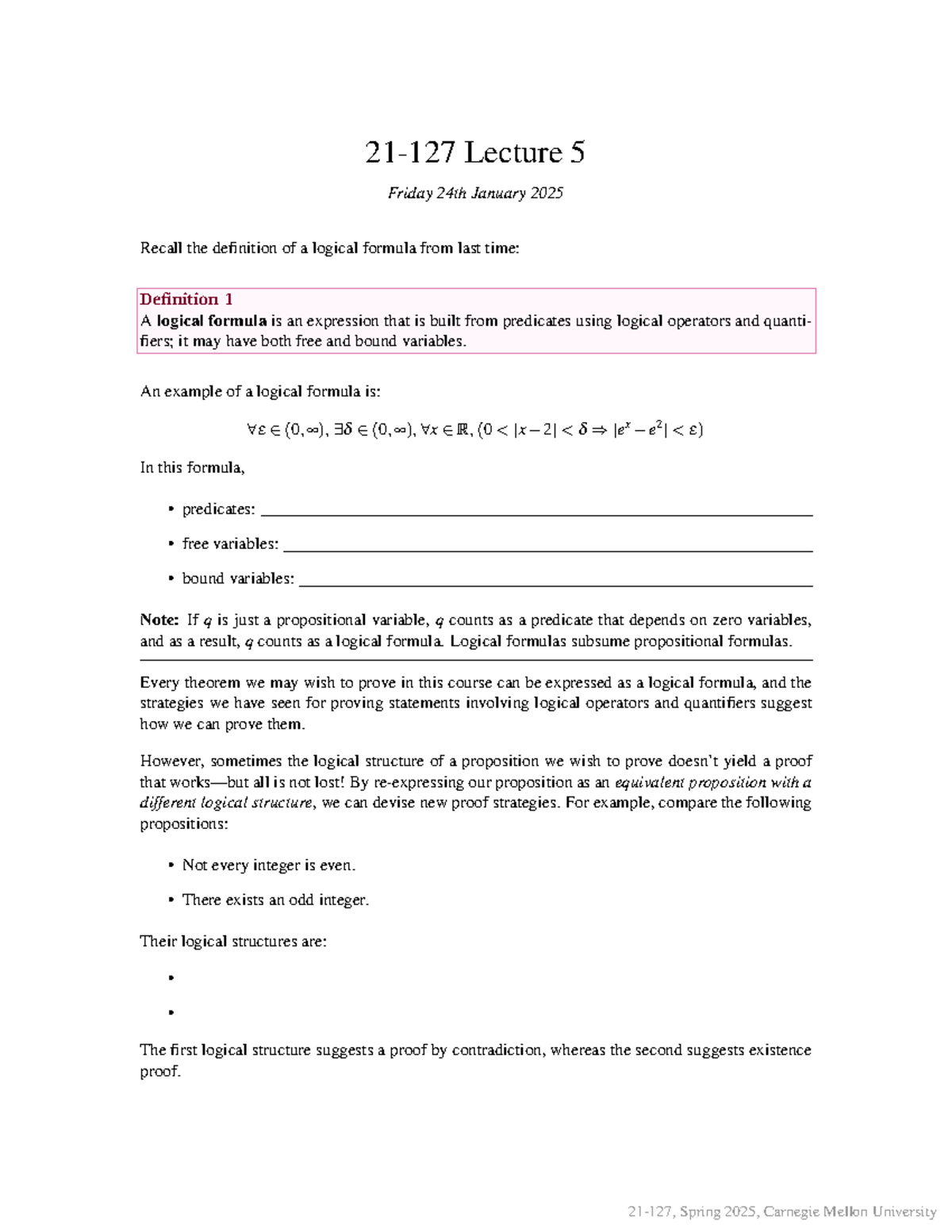 Lecture 5: Logical Formulas and Proof Strategies (21127 s25c05) - Studocu