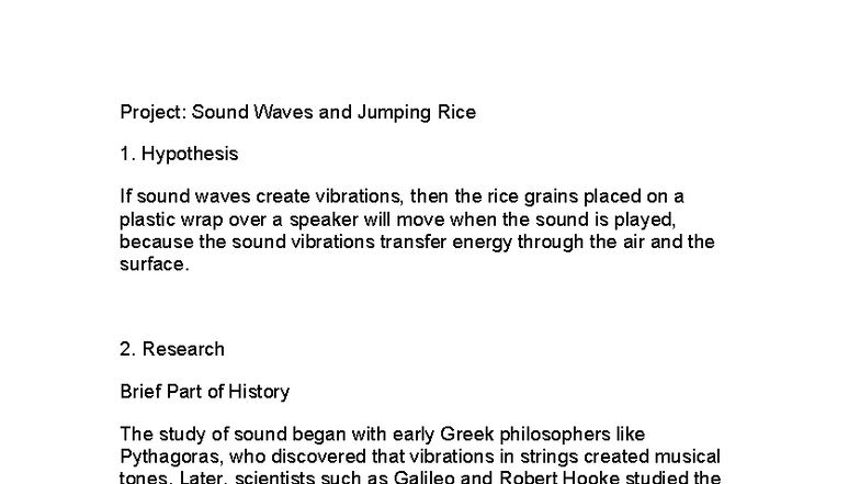 Project PHYS 101: Sound Waves and Rice Experiment Analysis - Studocu