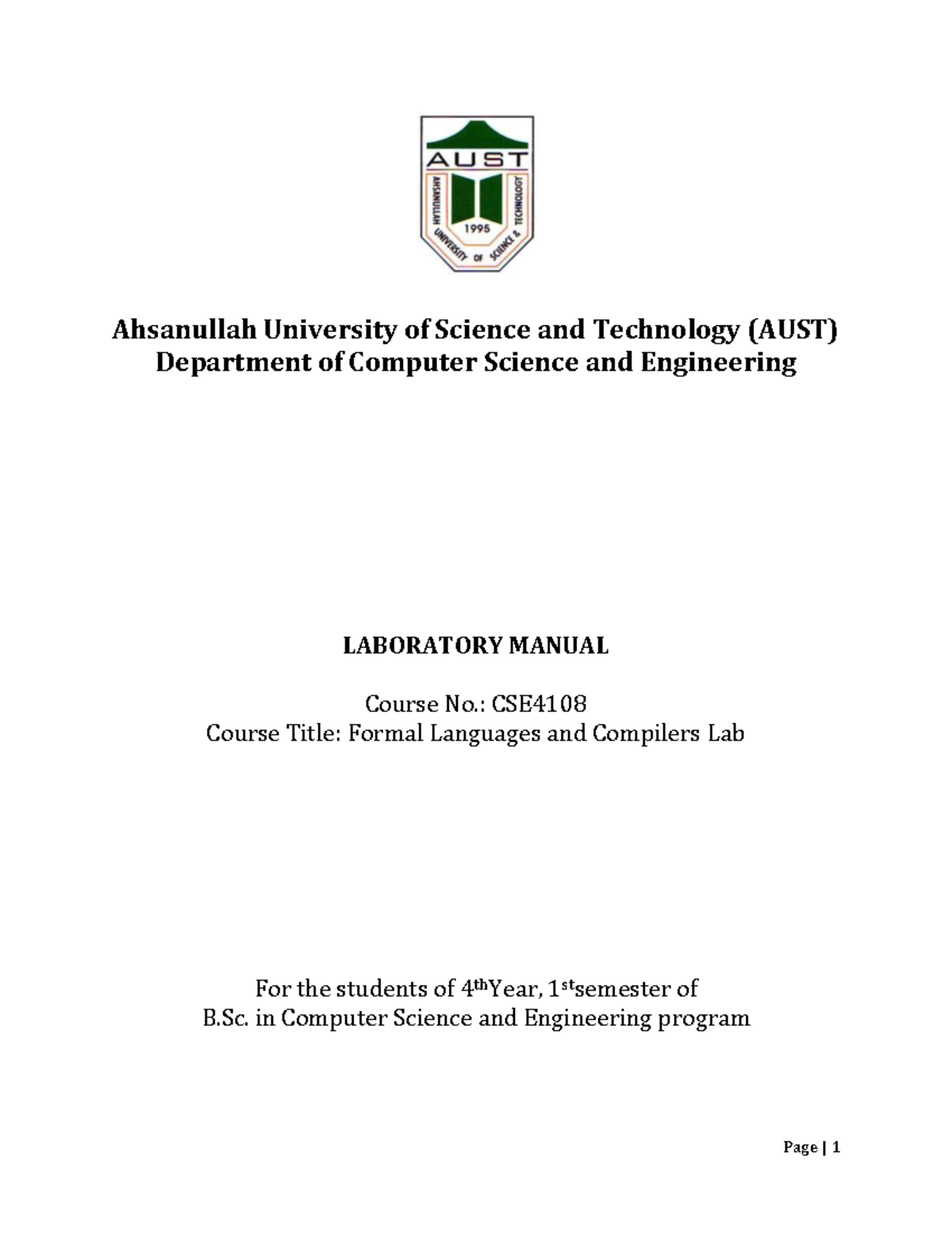CSE4108-Lab Manual - Ahsanullah University of Science and Technology (AUST) Department of ...