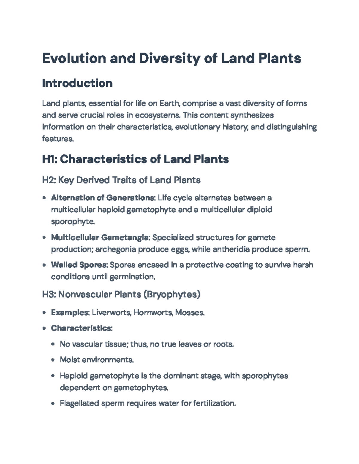 Evolution and Diversity of Land Plants: Key Traits & Adaptations ...