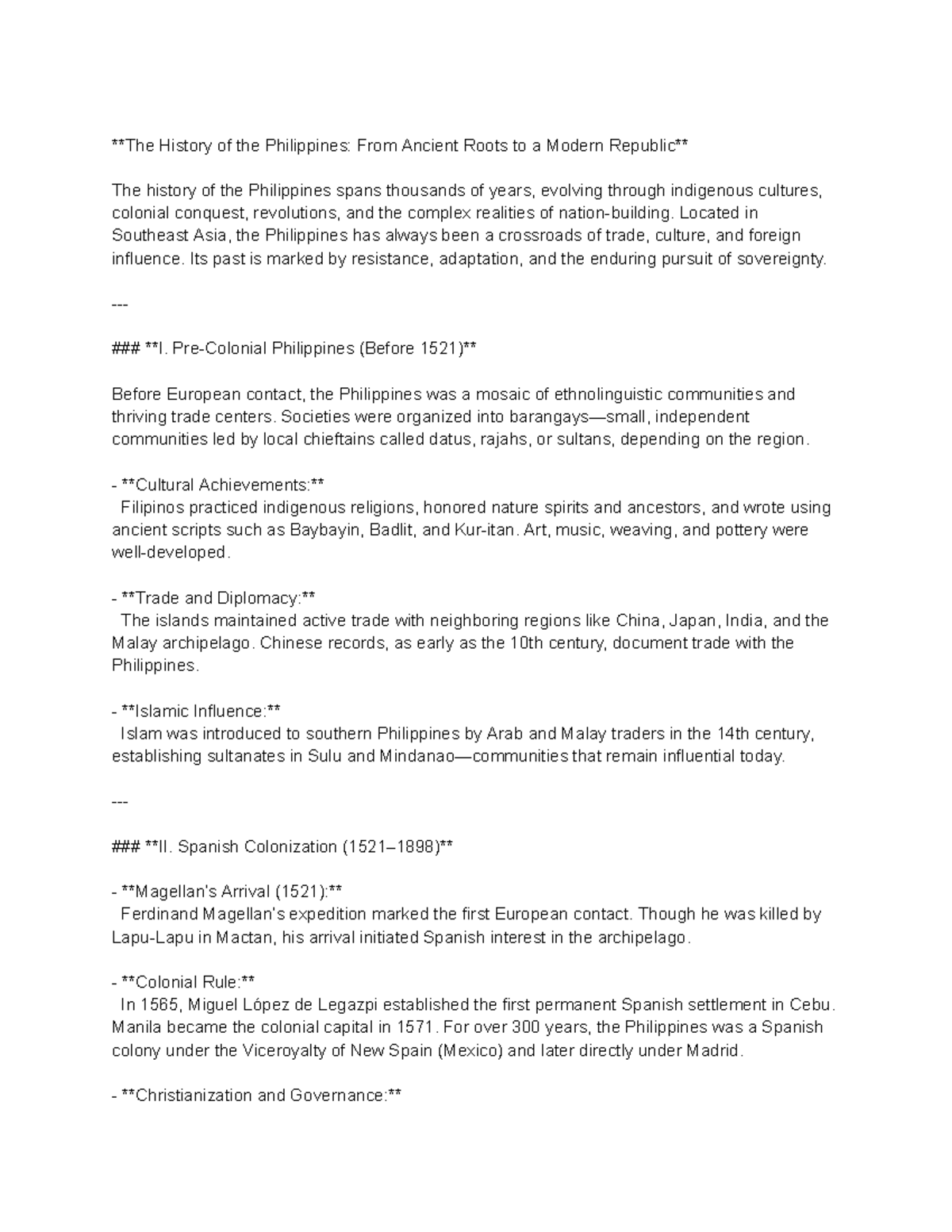 Philippine History Essay 1: From Ancient Roots to Modern Times - Studocu