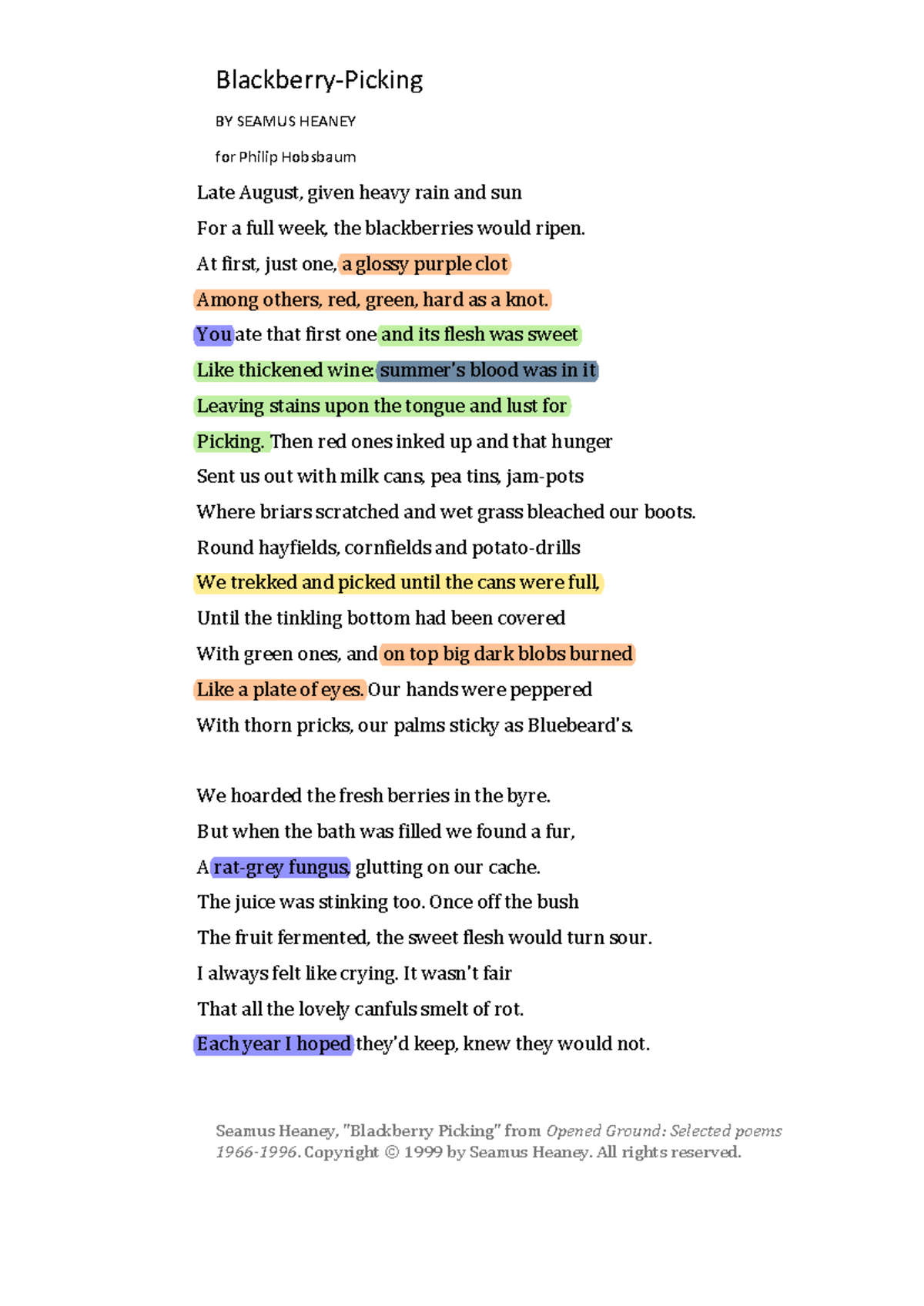 Blackberry Picking by Seamus Heaney - Blackberry-Picking BY SEAMUS ...