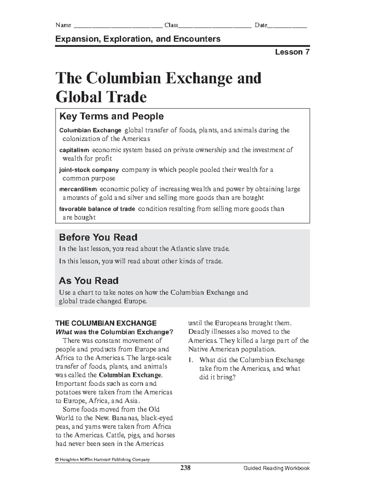 Columbian Exchange & Global Trade: Key Terms in Lesson 7 - Studocu