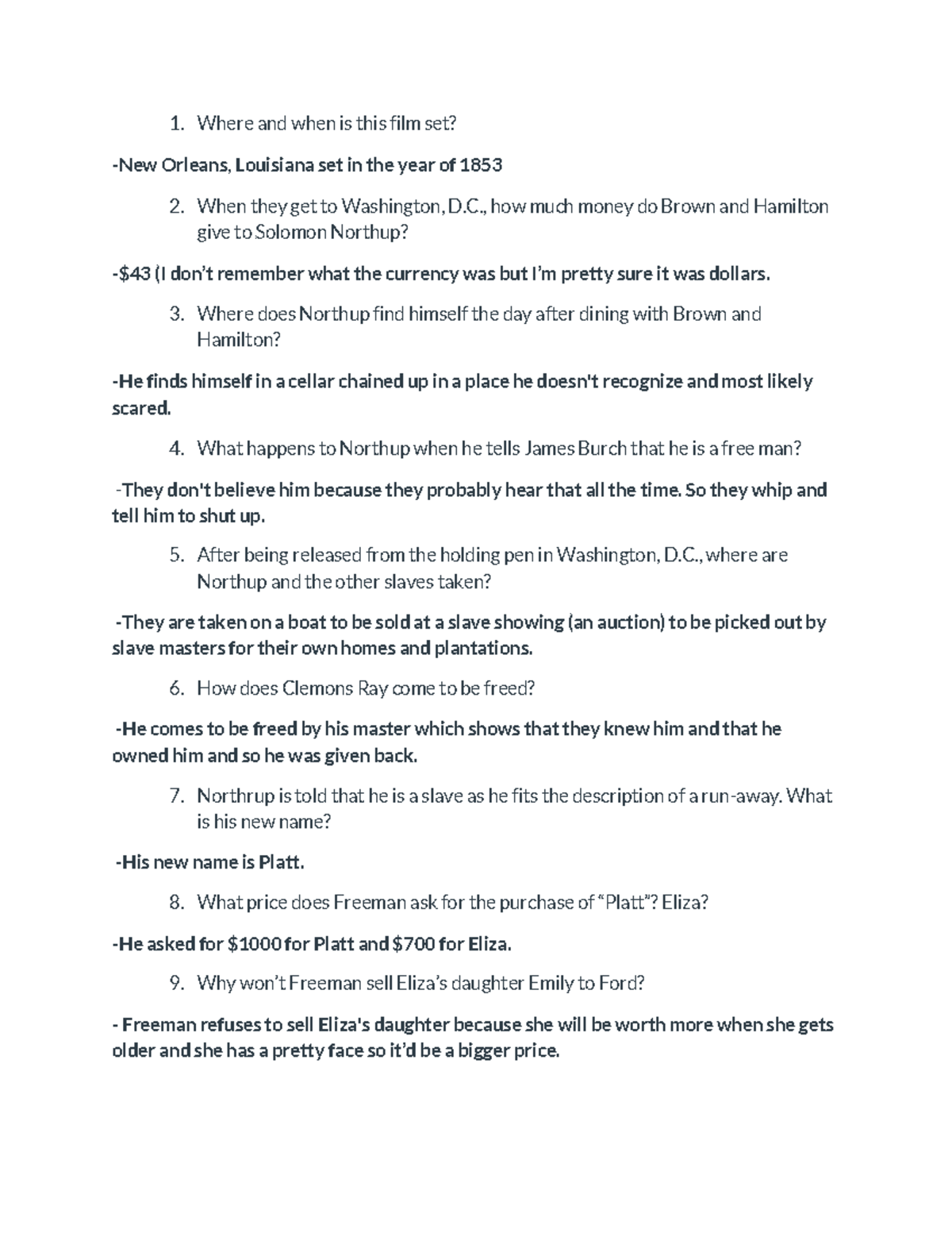 Movie Questions - African american history- 12 Years A Slave - Where ...