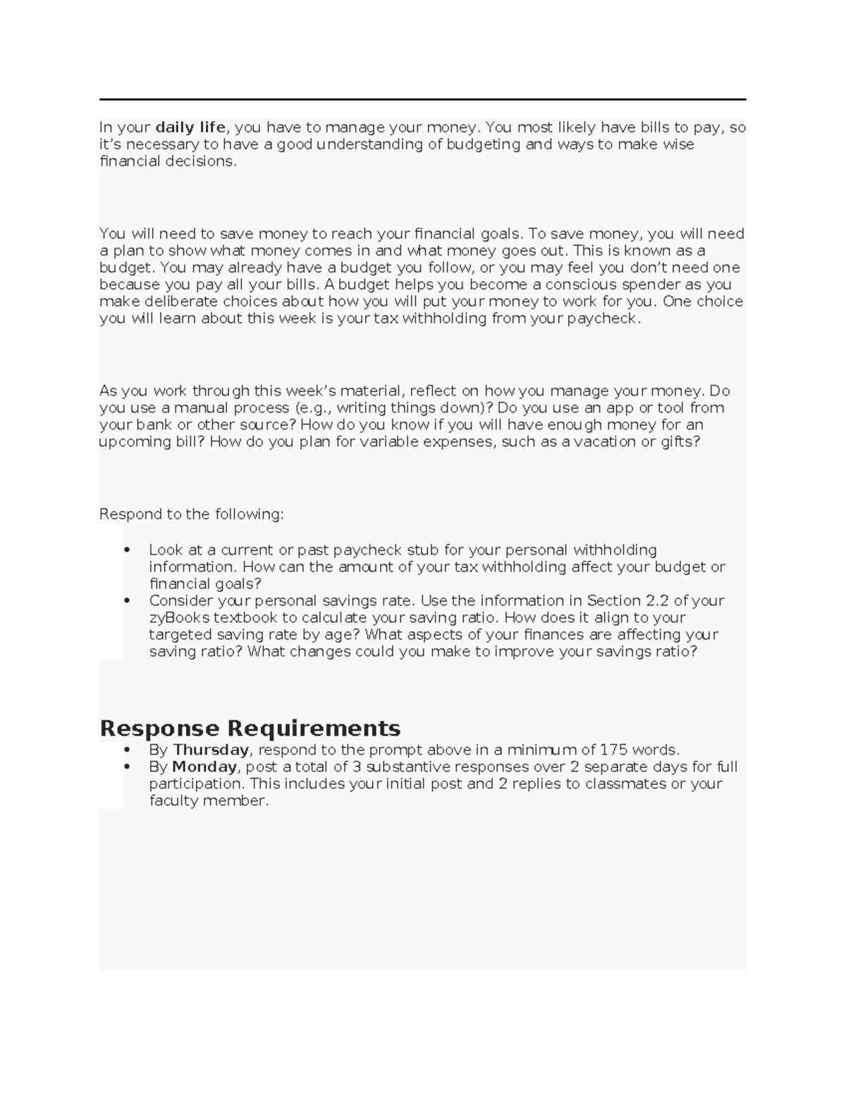 Week 2 Discussion: Tax Withholding and Budgeting Strategies (FP 100 ...