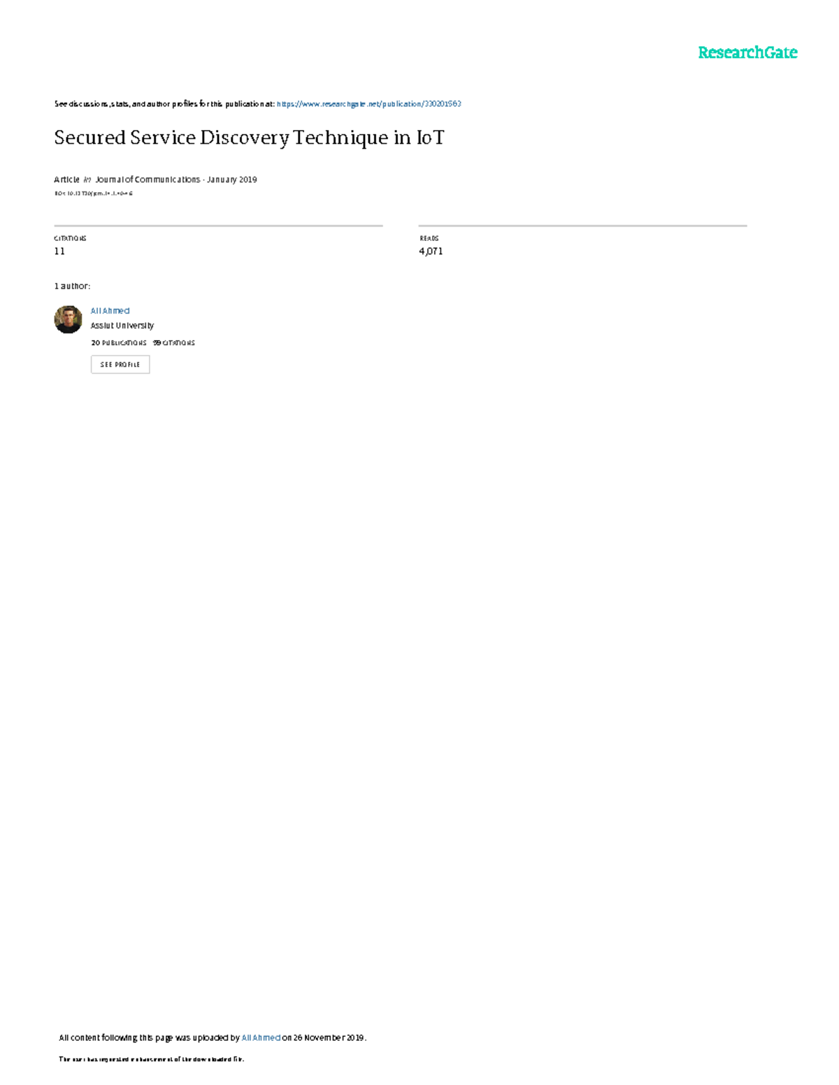 Secured Service Discovery Technique in IoT: A Comprehensive Study - Studocu