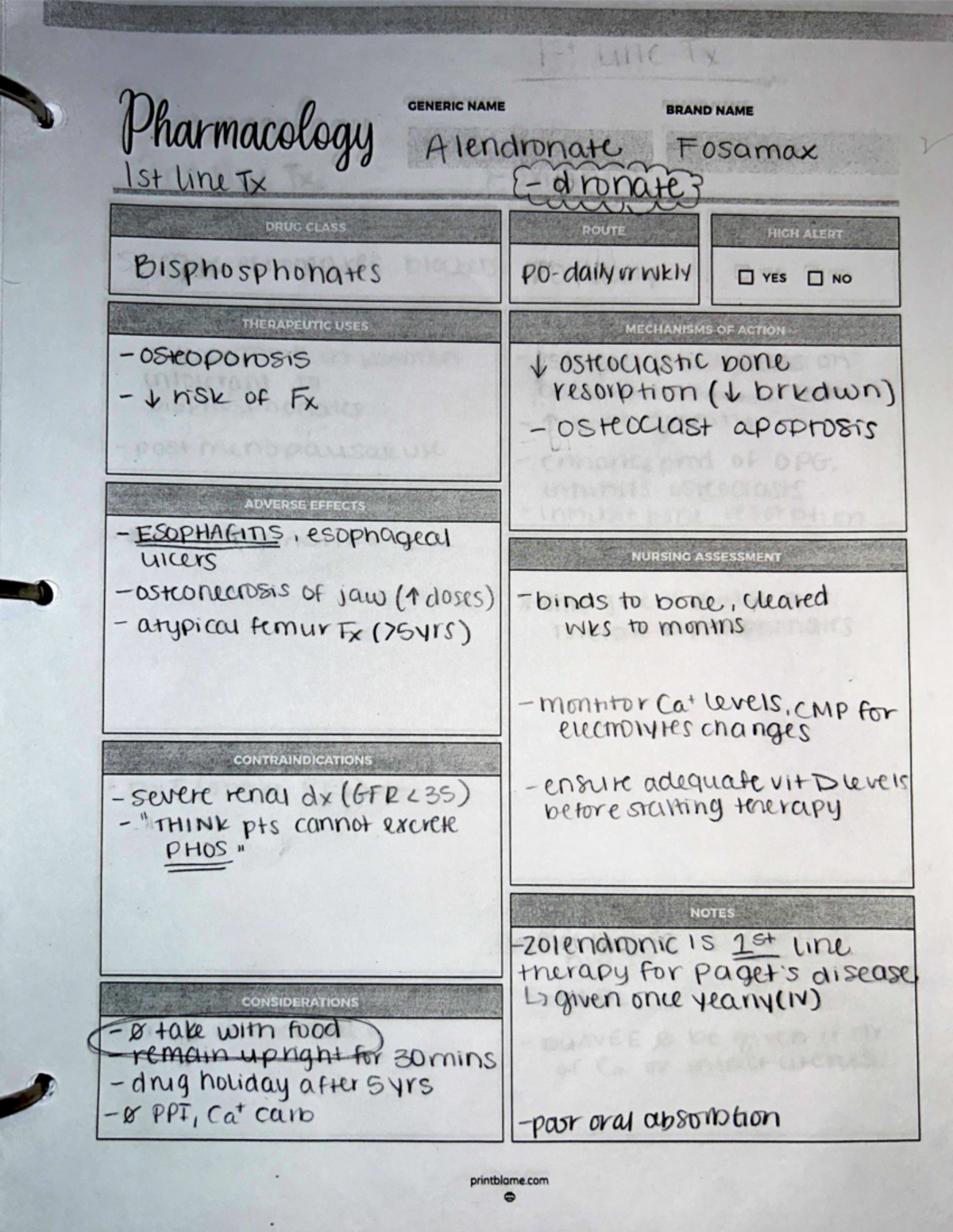 Bisphosphonates Med Card - Pharmacology GENERIC NAME BRAND NAME ...