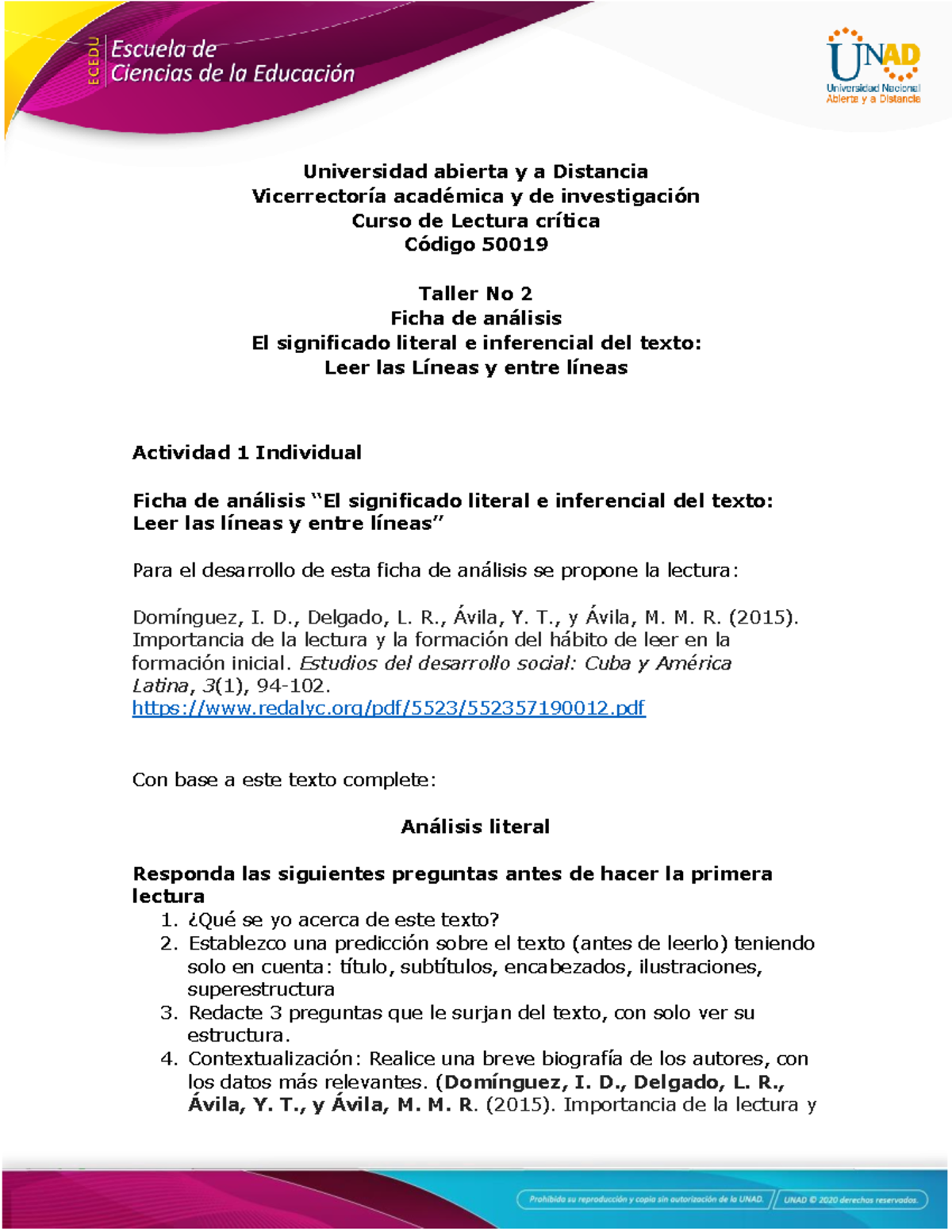 Taller No 2: Análisis Literal e Inferencial del Texto de Lectura Crítica 50019 - Studocu
