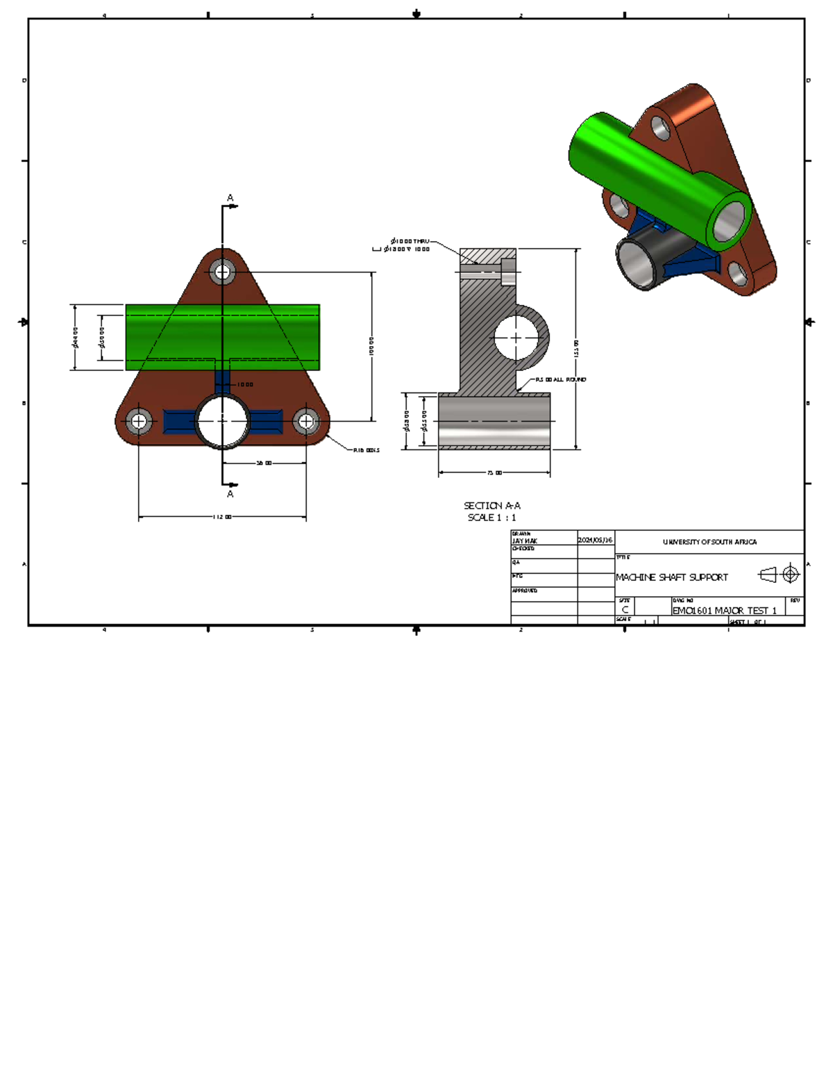 EMO1601 Major TEST 1-1 - This is engineering modeling - SECTION A-A ...