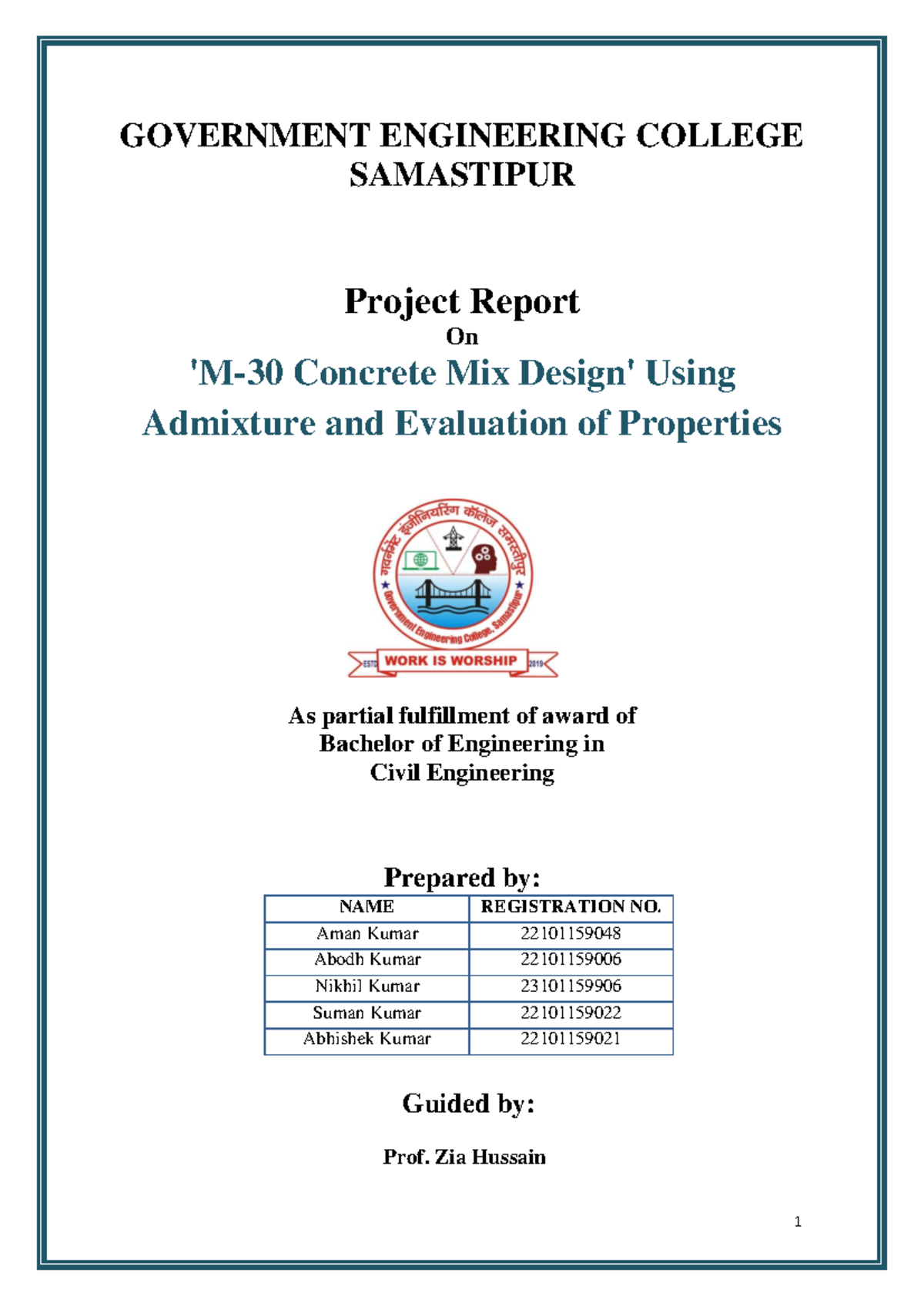 Project Report on Concrete Mix with Admixture - BE Civil Engg (8th Sem ...
