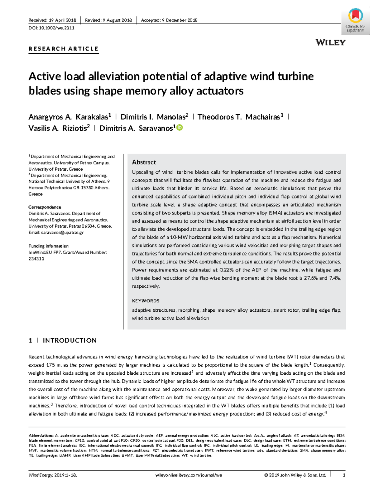 Active Load Alleviation of Wind Turbine Blades Using SMA Actuators ...