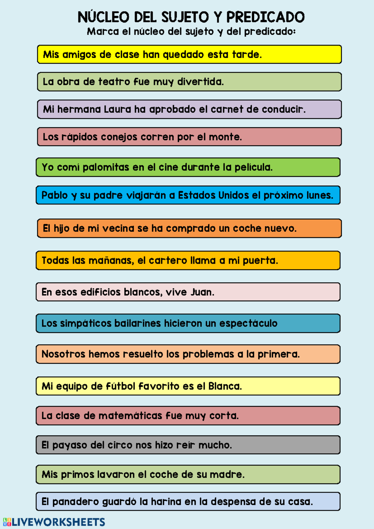 Nucleo del predicado - SOLO PARA NIÑOS - NÚCLEO DEL SUJETO Y PREDICADO ...