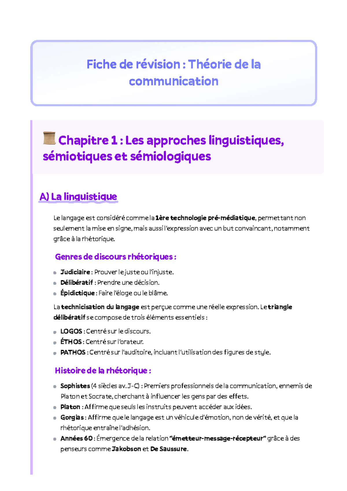 Fiche de révision : Théorie de la communication - Chapitres 1 à 3 - Studocu