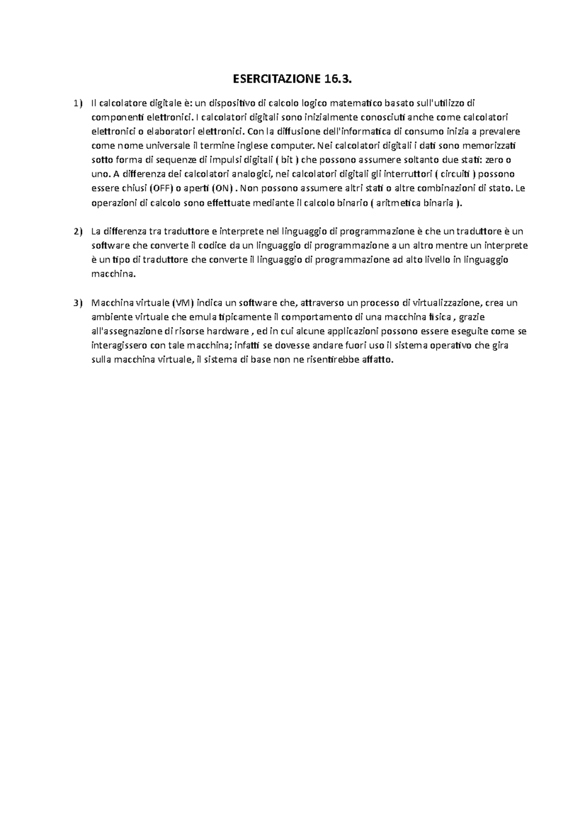 Esercitazione 16.3: Calcolatori Digitali e Linguaggi di Programmazione ...