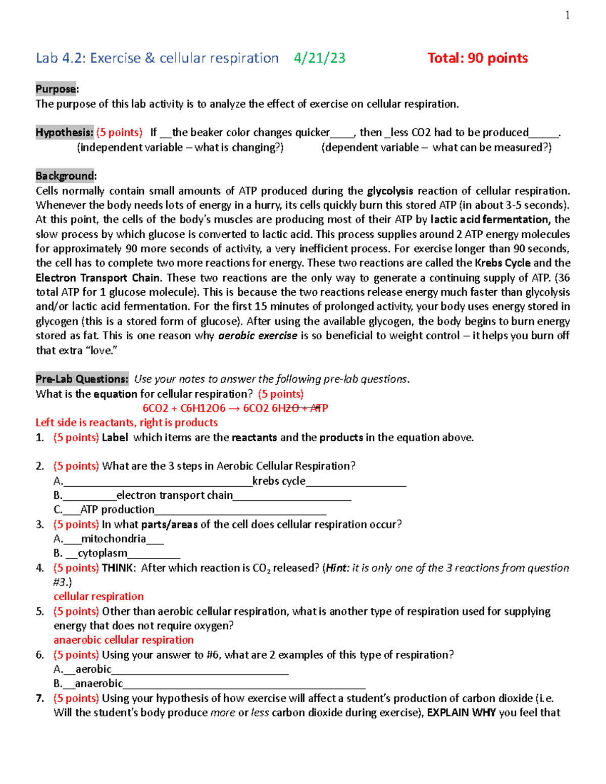 Lab 4.2: Analyzing Exercise Impact on Cellular Respiration - Studocu