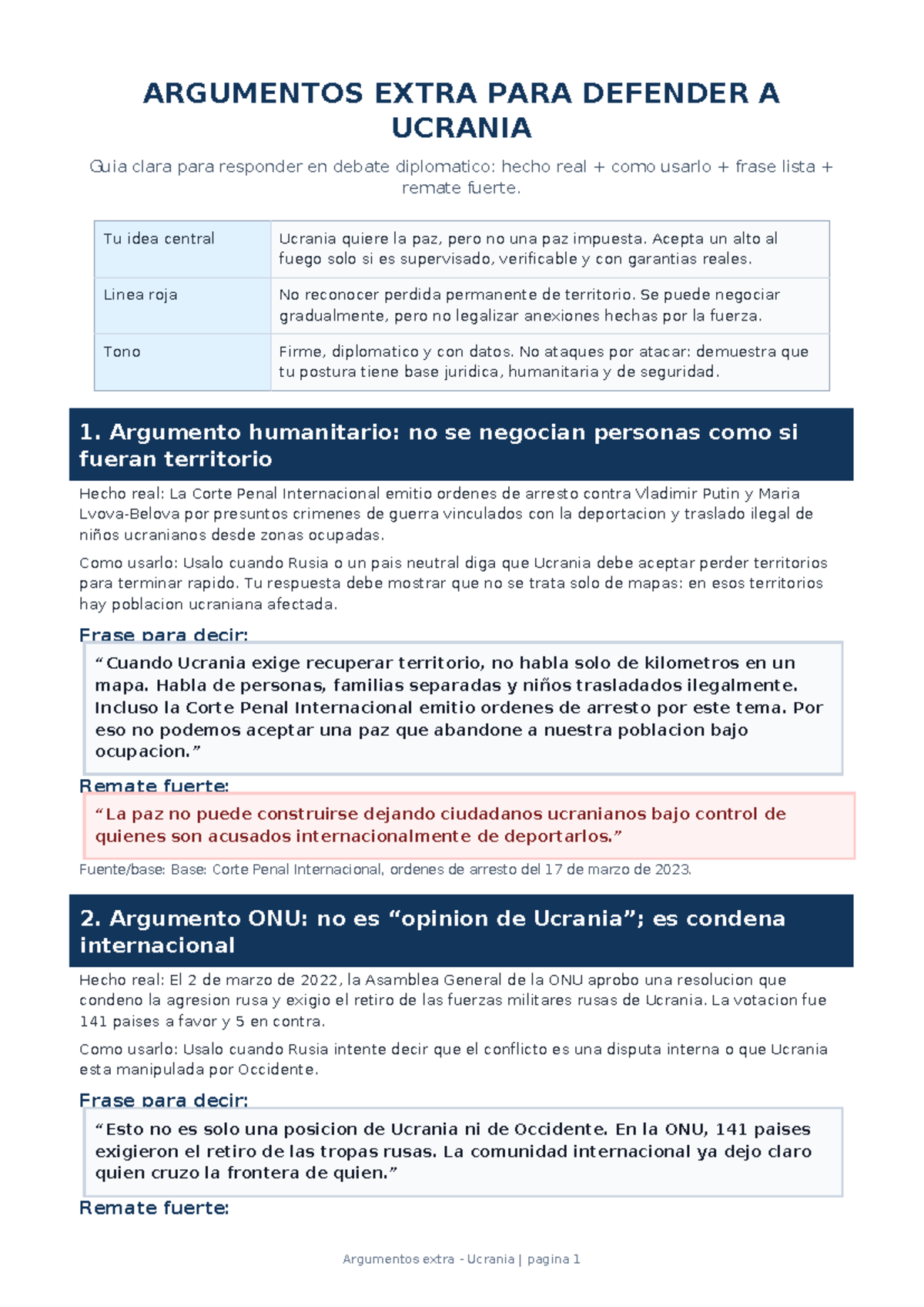 ARGUMENTOS PARA DEFENDER A UCRANIA EN DEBATE DIPLOMÁTICO - 2026 - Studocu