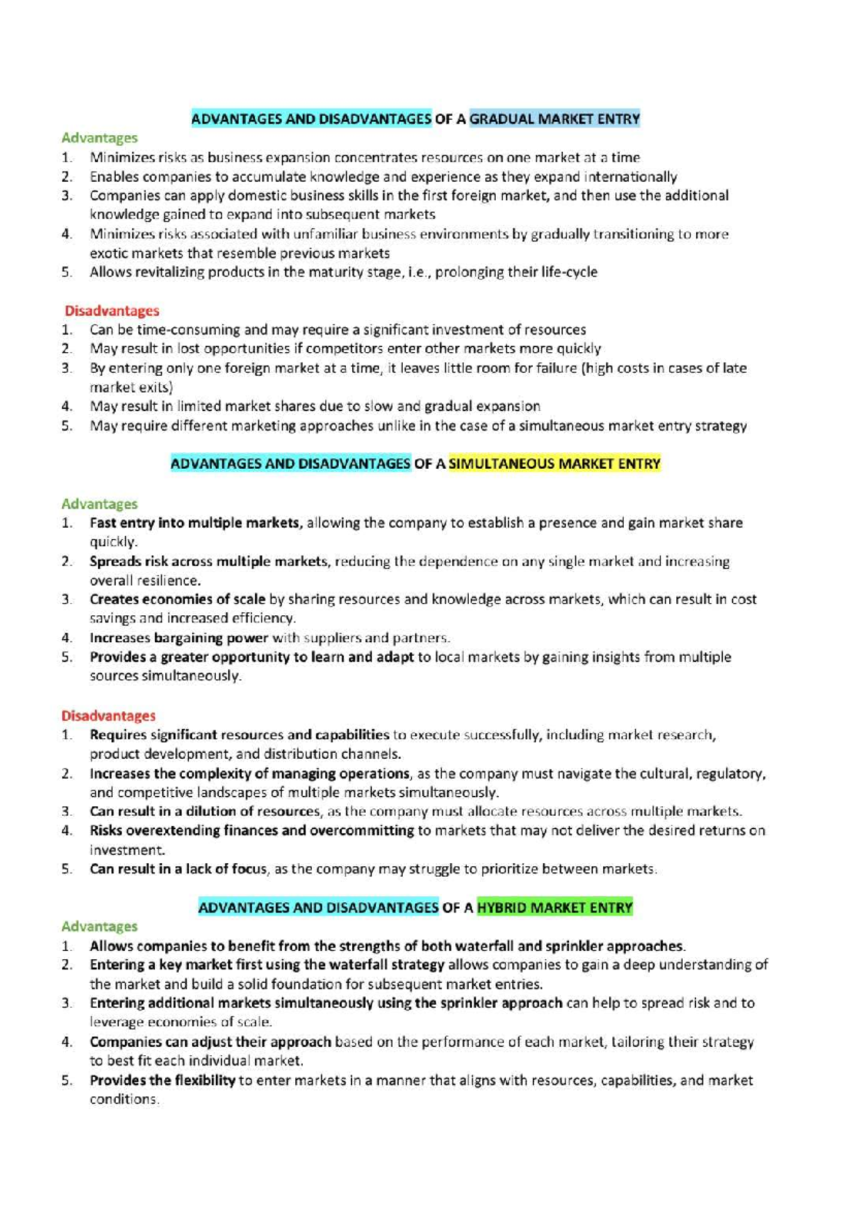 International Management: Gradual vs Simultaneous Market Entry Analysis ...