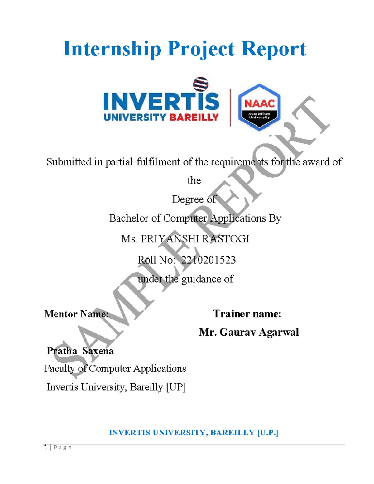 Internship Project Report for BCA - Web Development Experience - Studocu