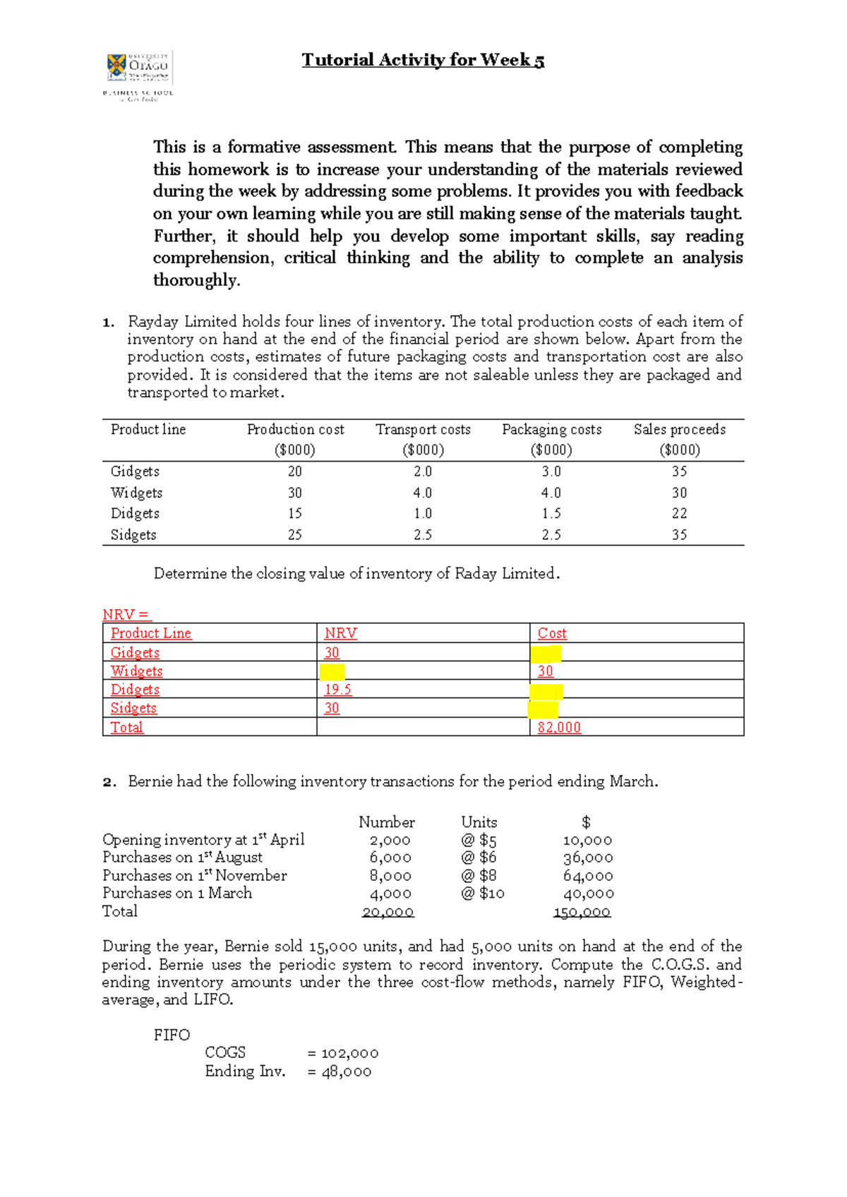 Week 5 Tutorial Activity: Inventory Valuation & Journal Entries - Studocu