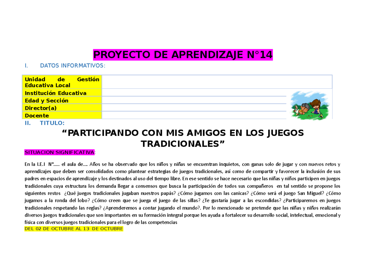 Proyecto de Aprendizaje N° 14: Juegos Tradicionales con Mis Amigos ...