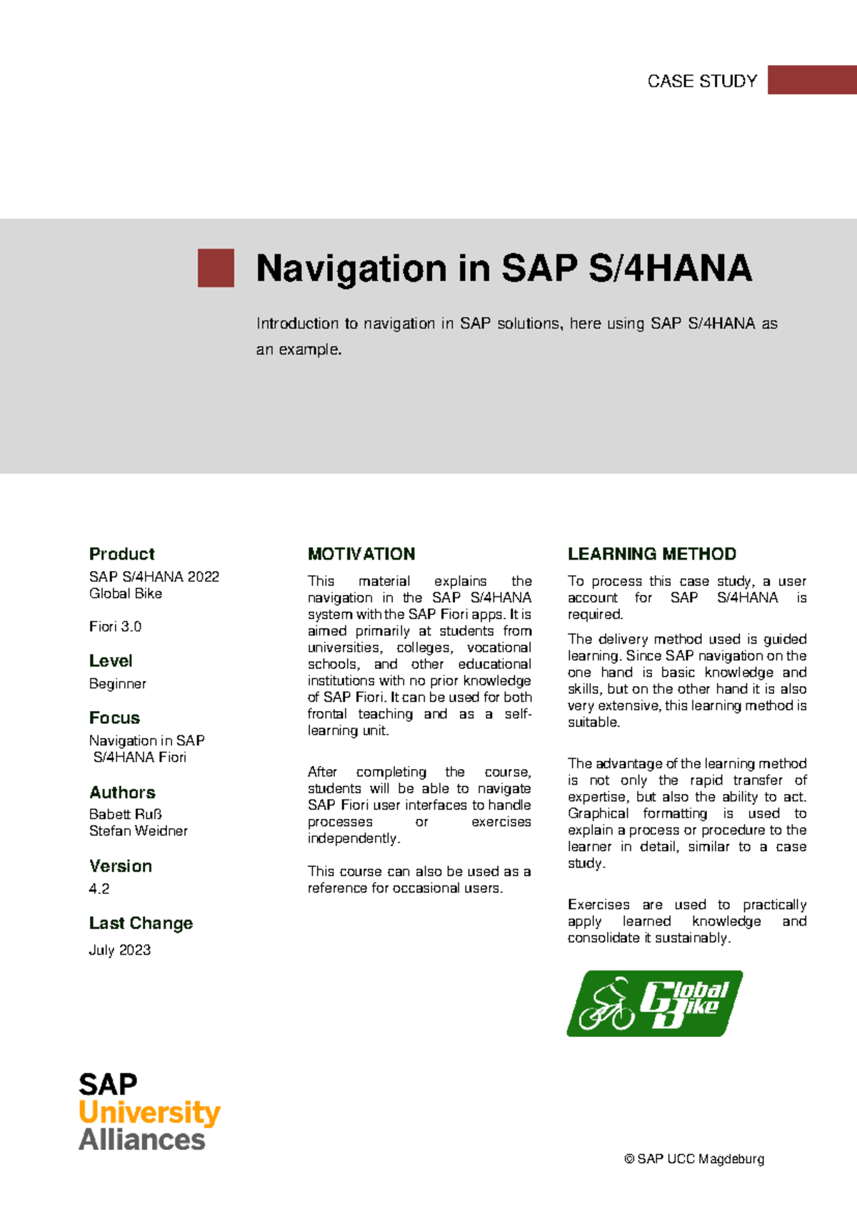 Navigation Intro S4HANA Using Global Bike Course en v4 - © SAP UCC ...