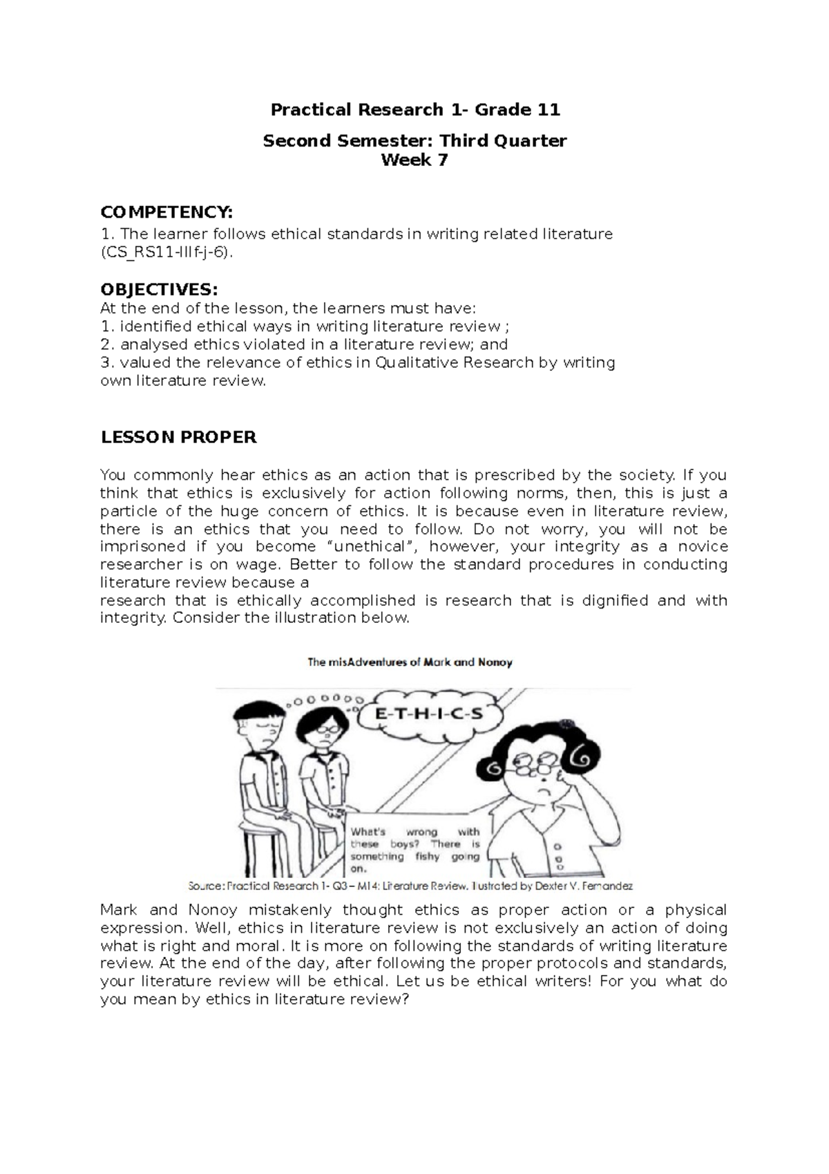 Practical Research 1: Ethical Standards in Literature Review Writing ...