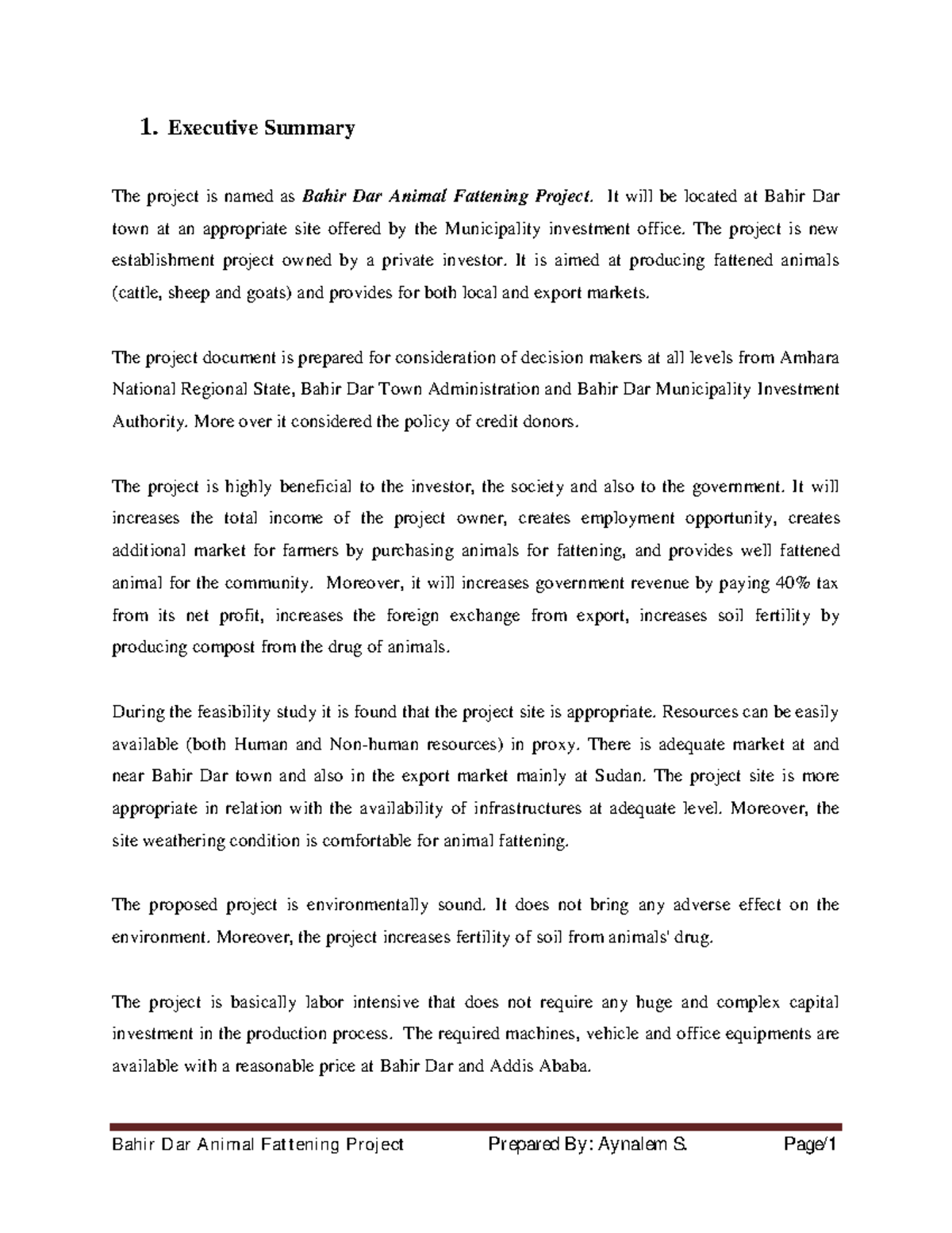 Bahir Dar Animal Fattening Project Proposal - Studocu