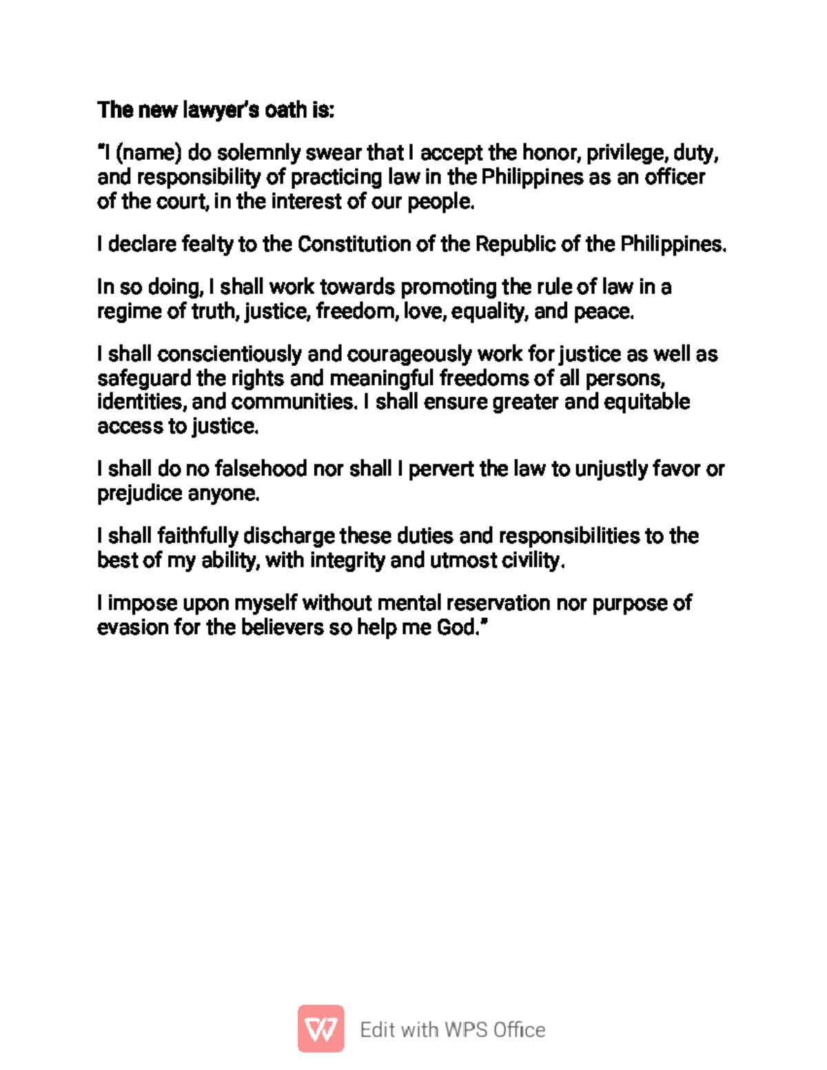 Revised-Lawyers-Oath - The new lawyer’s oath is: “I (name) do solemnly ...