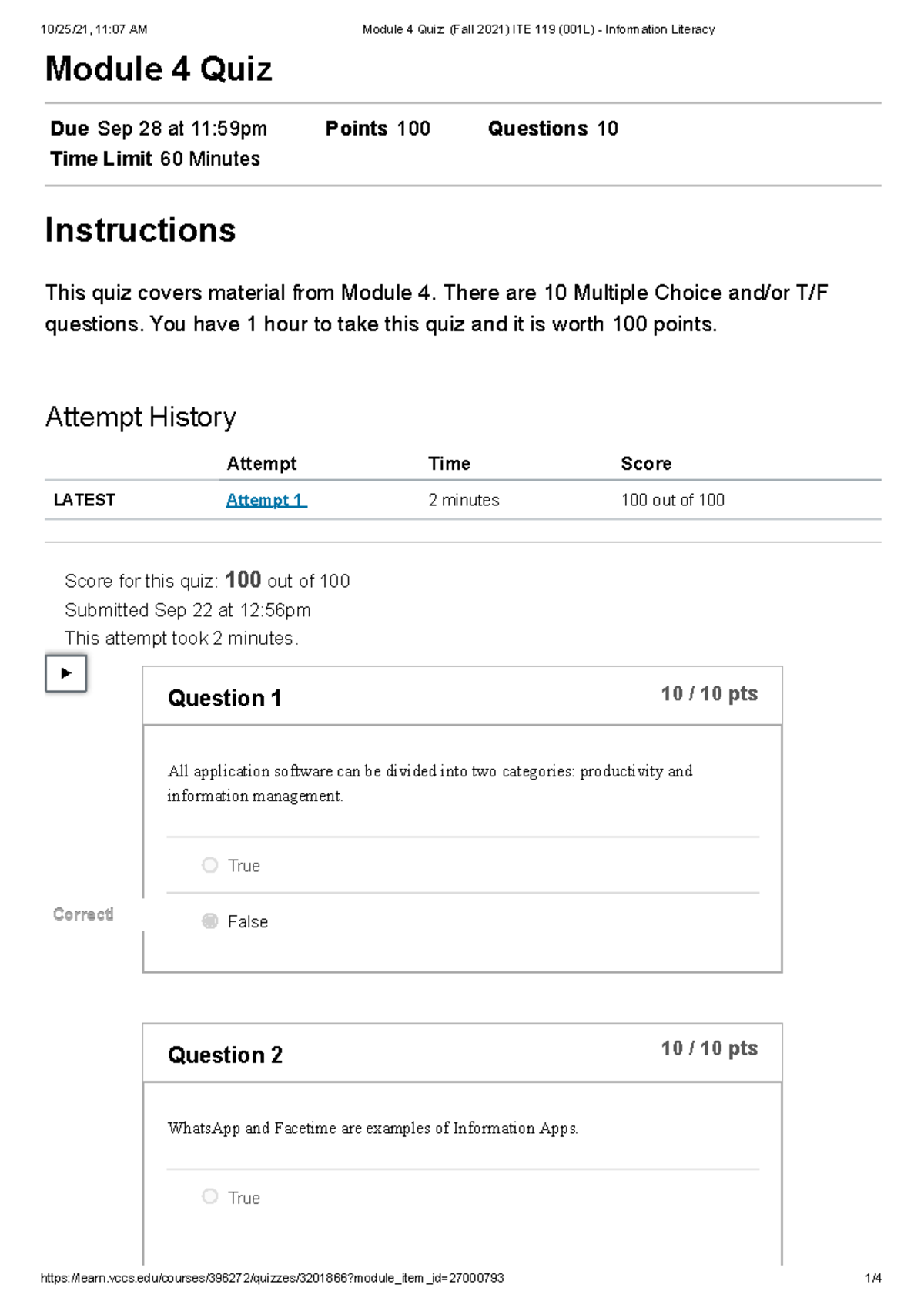 Module 4 Quiz (Fall 2021) ITE 119 (001L) - Info Literacy Review - Studocu