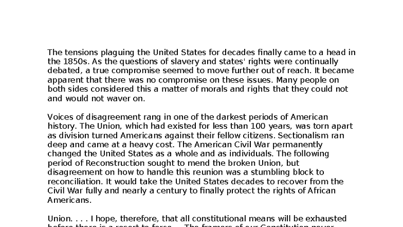The Civil War: Sectional Tensions and Political Divisions (HIST 101 ...