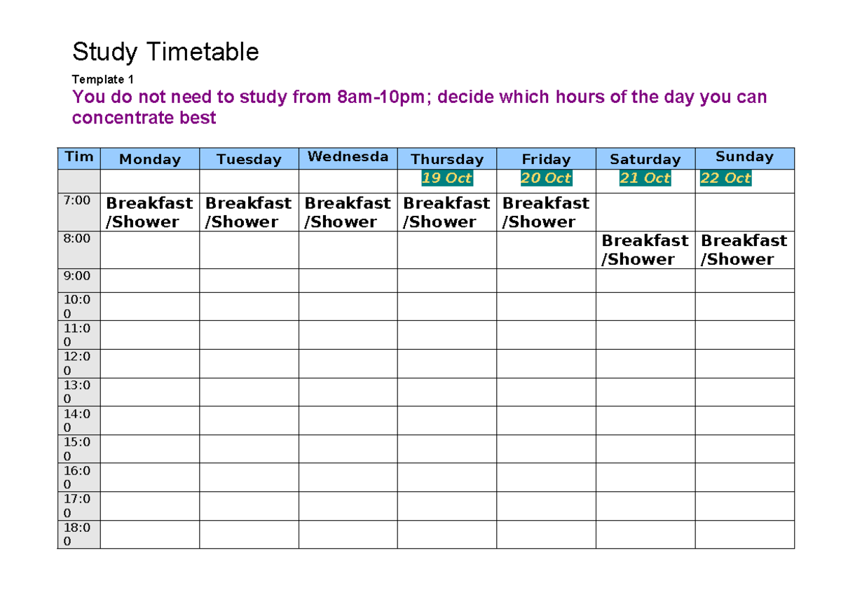 Study Plan Template for Effective Time Management - Studocu
