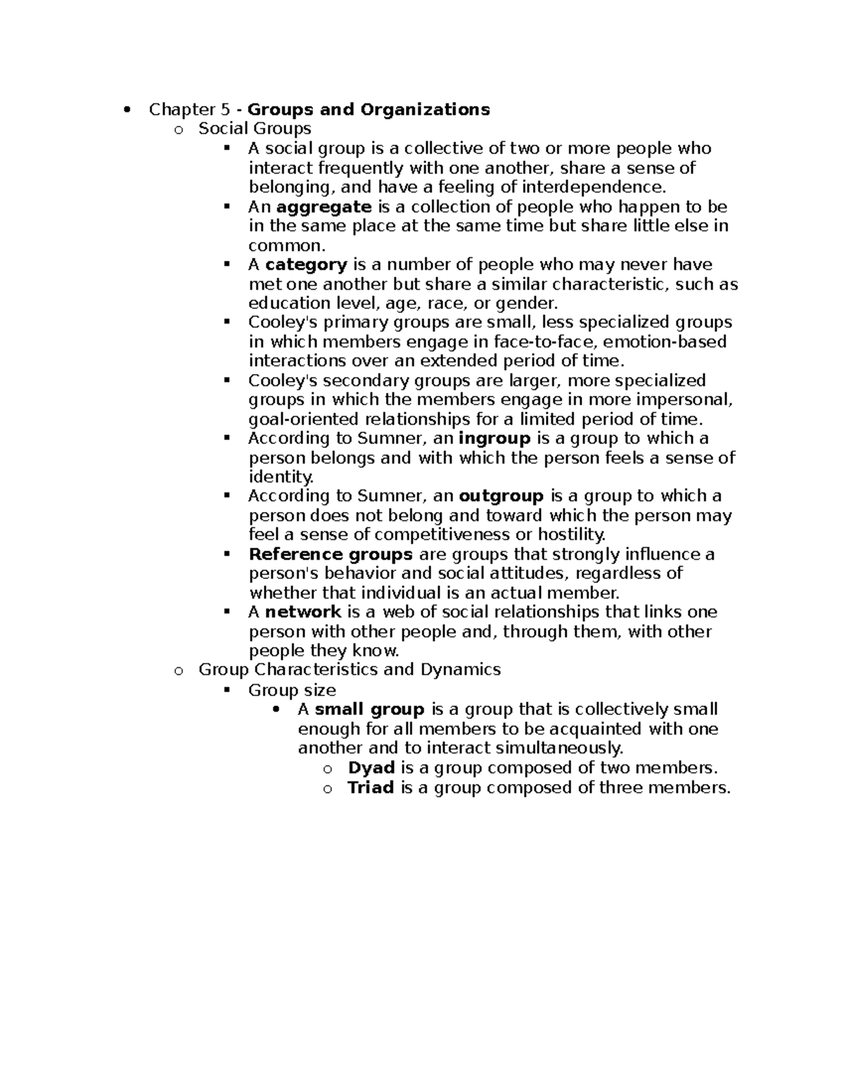 Soc exam 2 - Unit 2 notes - Chapter 5 - Groups and Organizations o ...