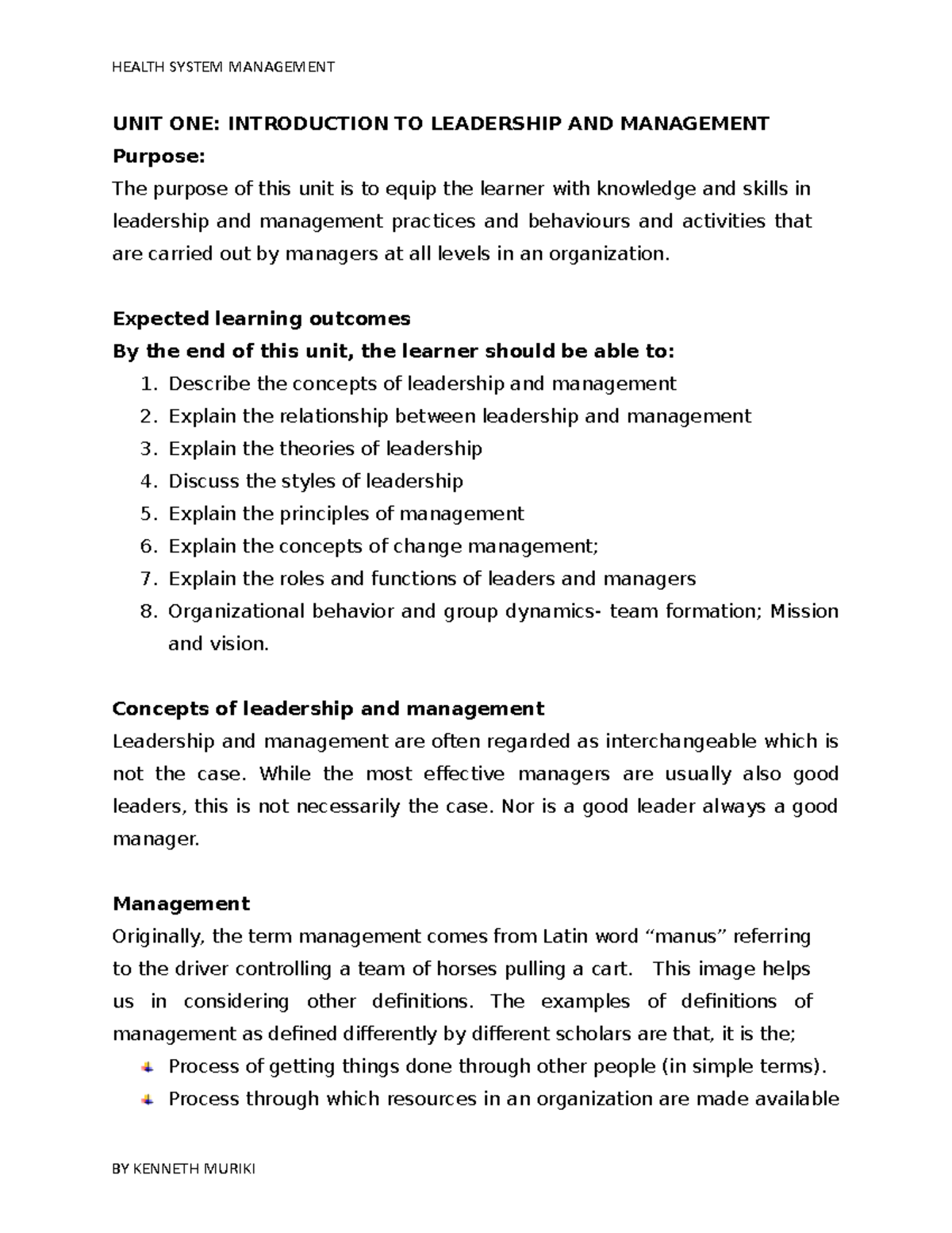 Introduction to Leadership and Management (Unit 1) - Course Code ...