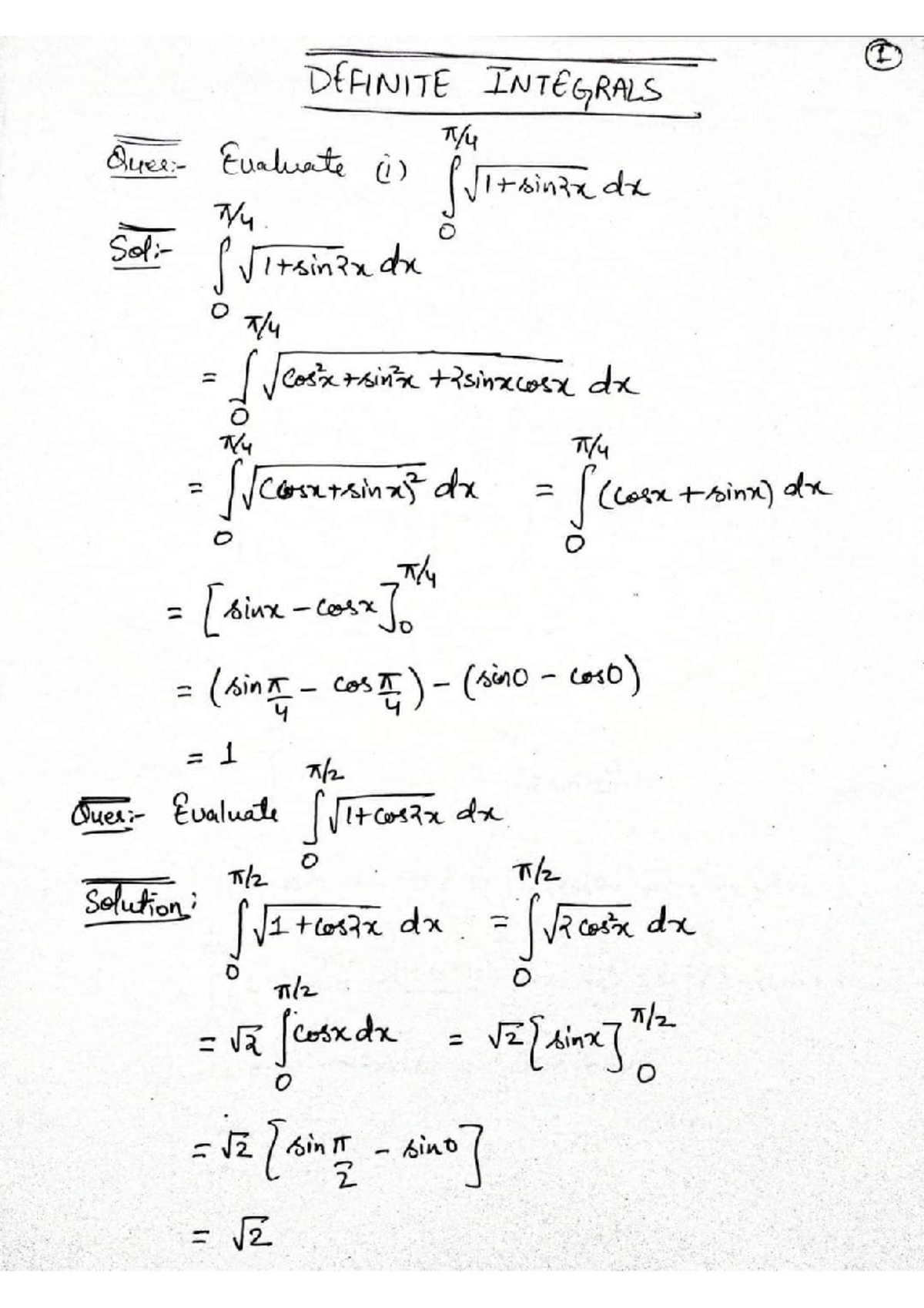 Definite Integral Practice Material (MATH 101) - Studocu