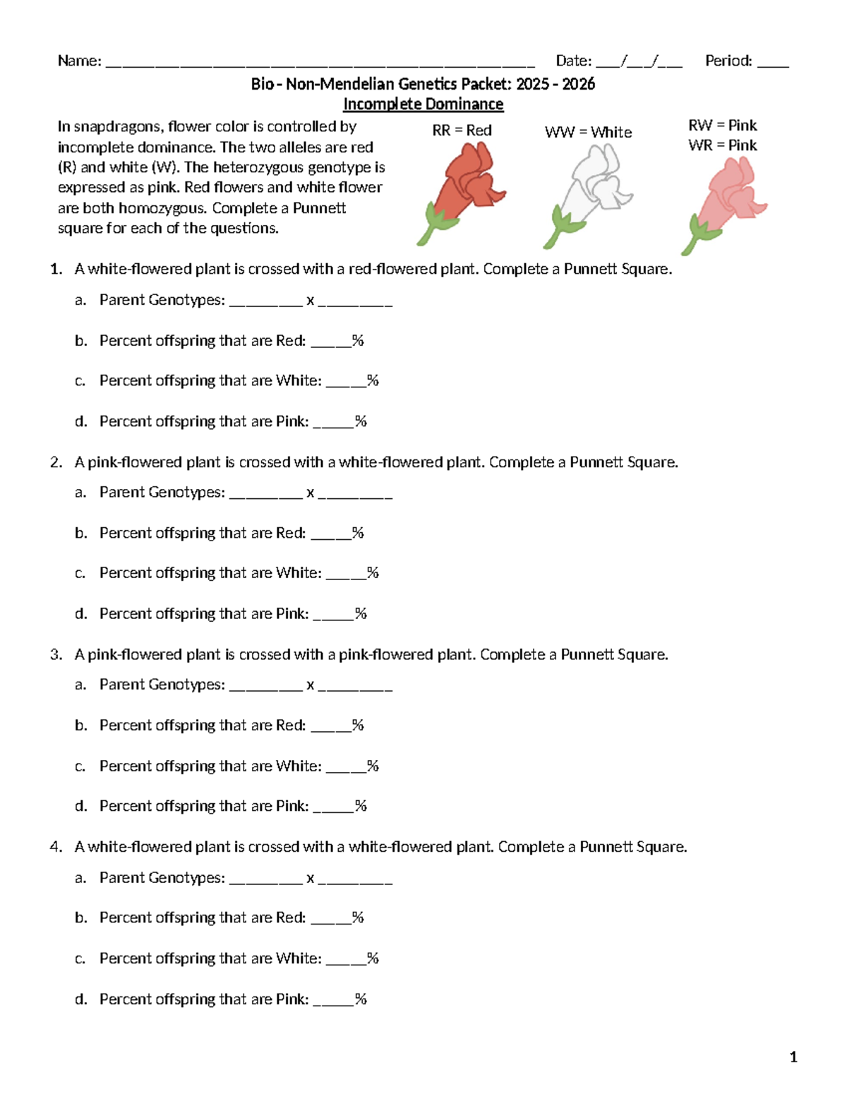 Bio Non Mendelian Genetics Packet-1 - Name