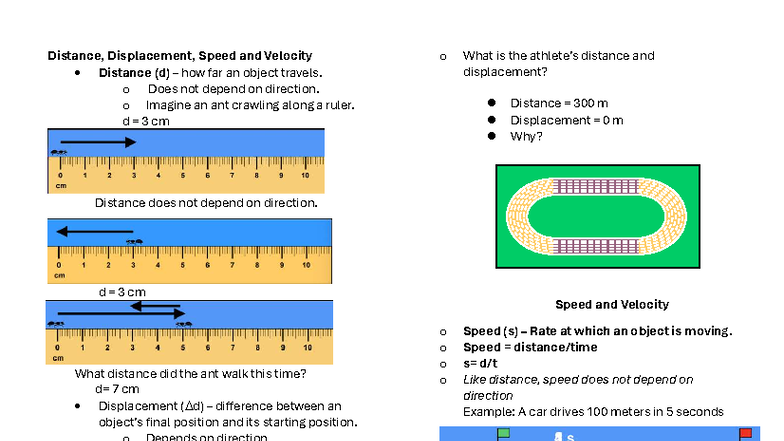 Distance, Displacement, Speed and Velocity Notes - Distance ...