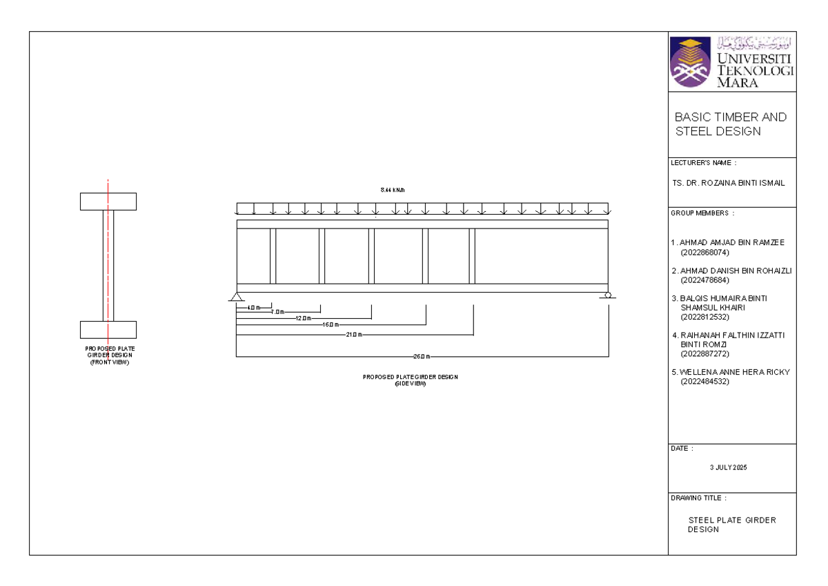 Steel Plate Girder - BASIC TIMBER AND STEEL DESIGN LECTURER'S NAME : TS ...