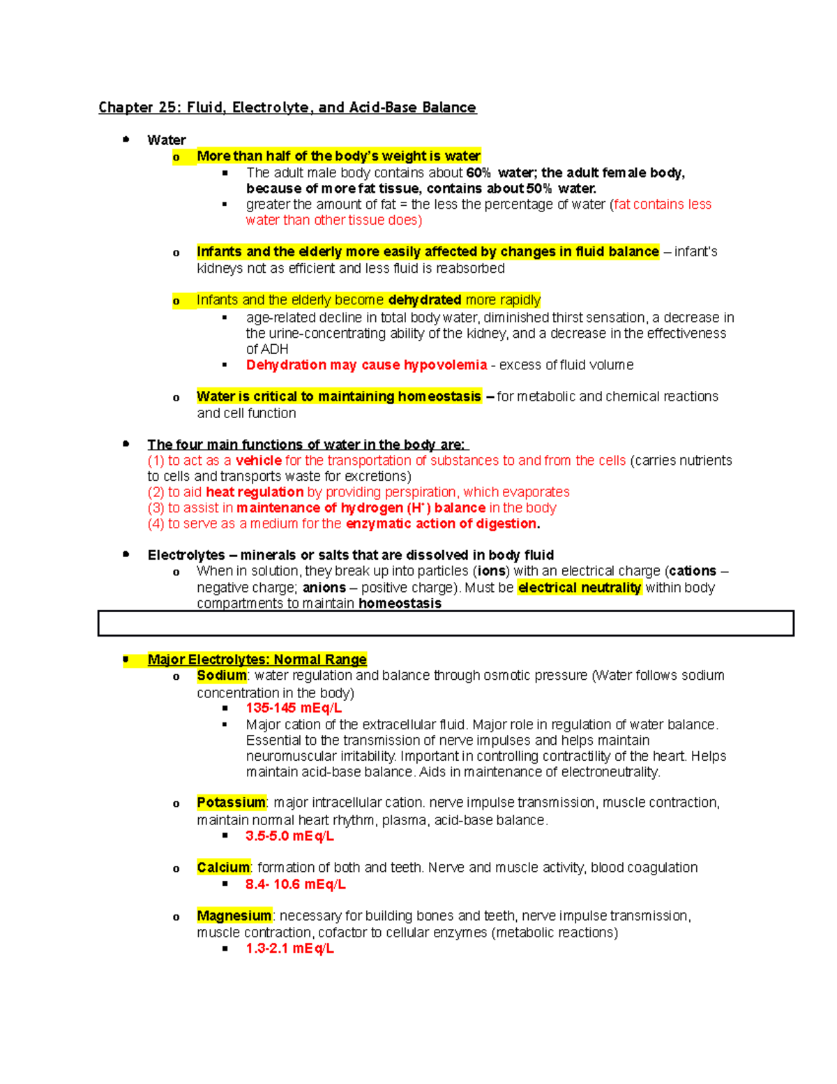 Chapter 25: Fluid, Electrolyte & Acid-Base Balance Lecture Notes - Studocu