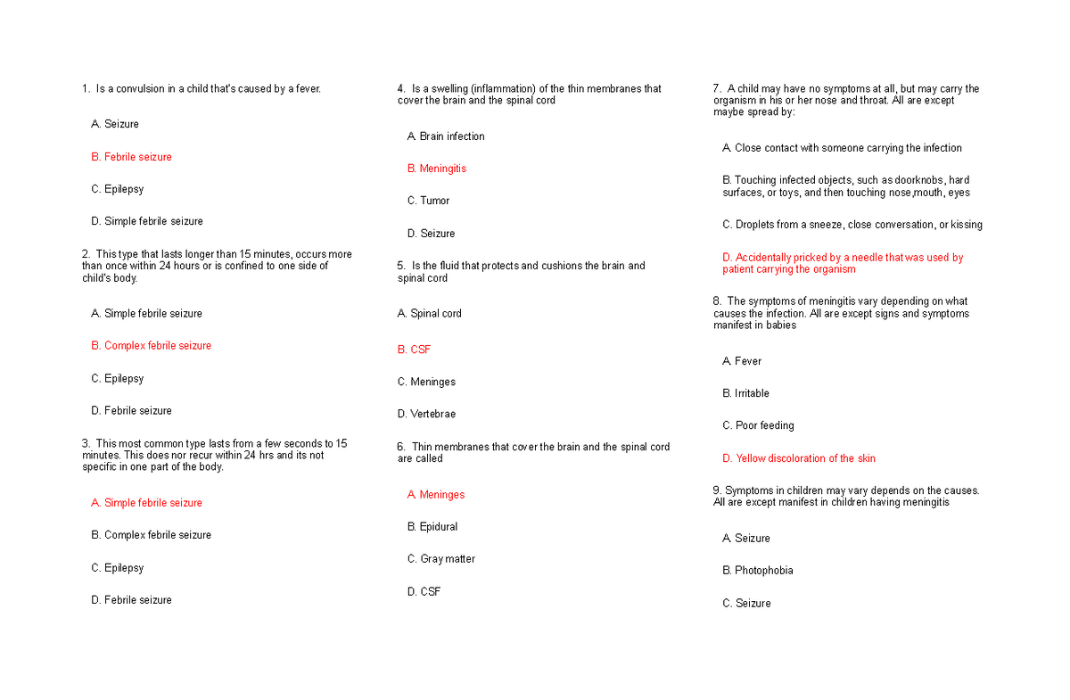 Pediatrics - REVIEWER - Is a convulsion in a child that's caused by a ...