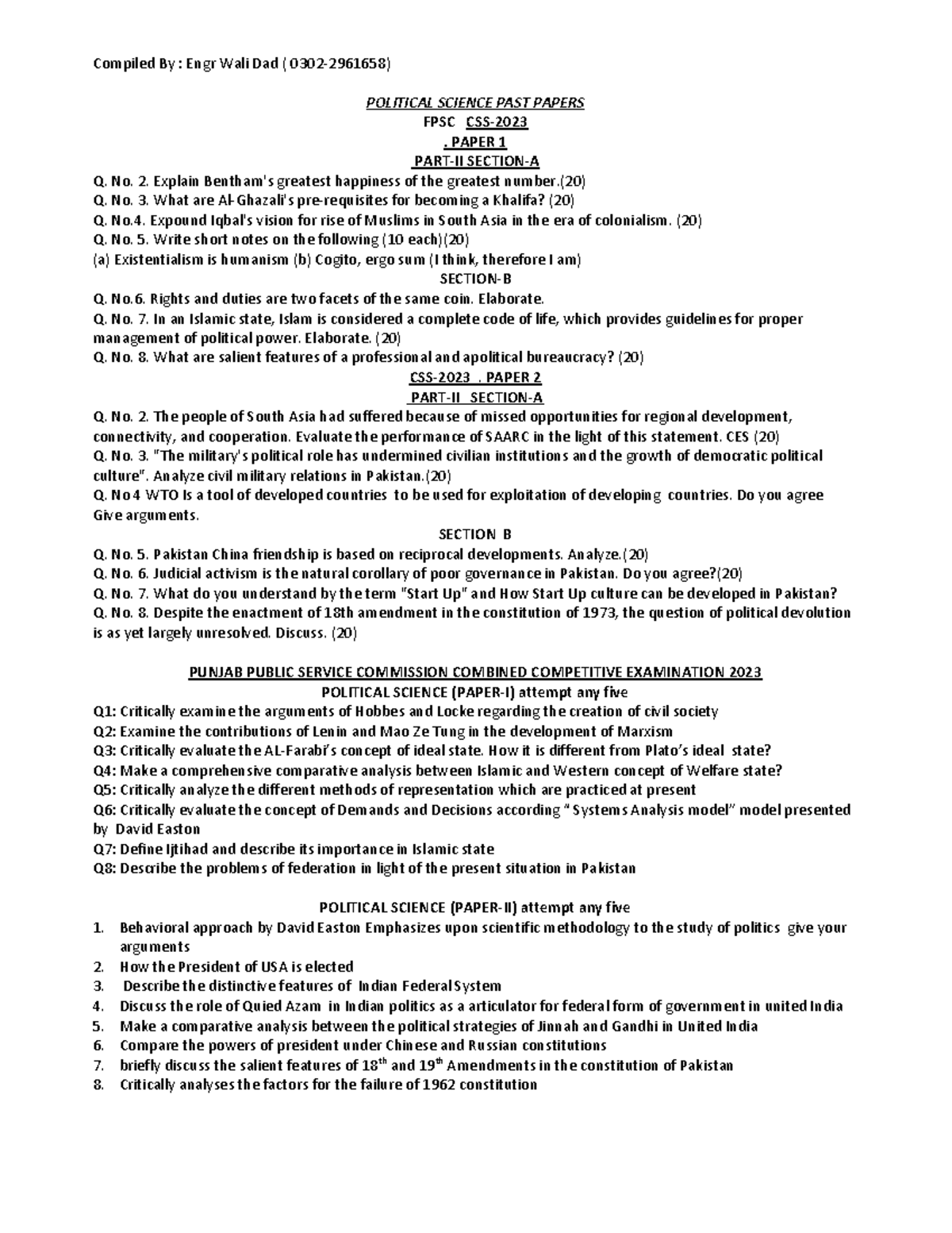 Political Science Past Papers CSS-2023: Comprehensive Exam Review - Studocu