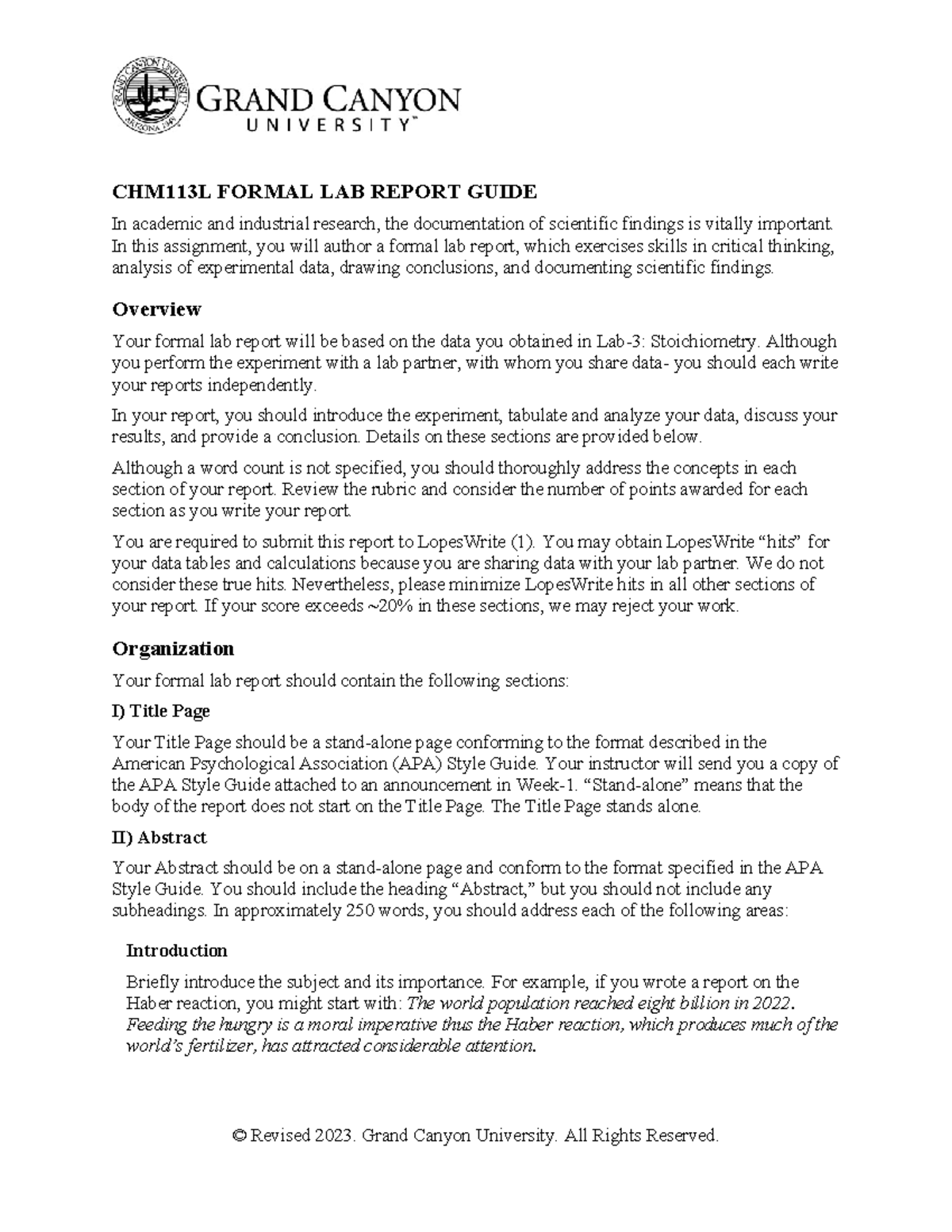 CHM113L Formal Lab Report Guide: Writing, Structure, and Tips - Studocu