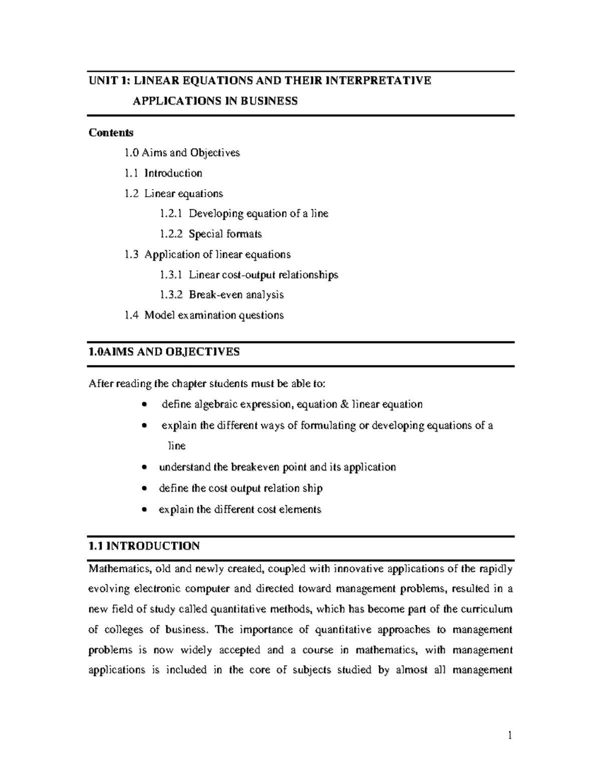 MAT 101: Linear Equations & Applications in Business - Unit 1 Notes ...