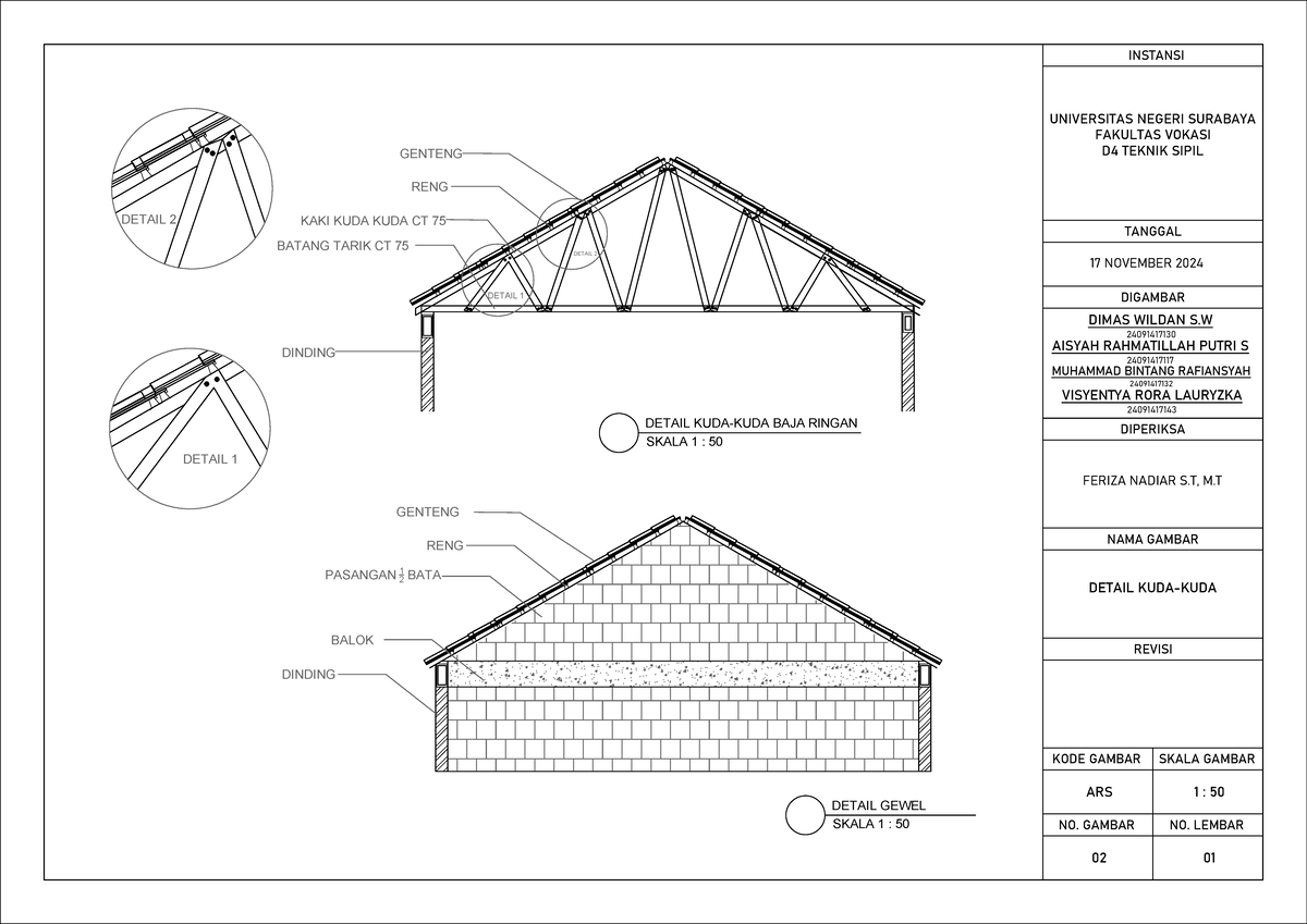 Detail KUDA KUDA 2 - BATANG TARIK CT 75 KAKI KUDA KUDA CT 75 RENG DINDING GENTENG DETAIL 1 ...