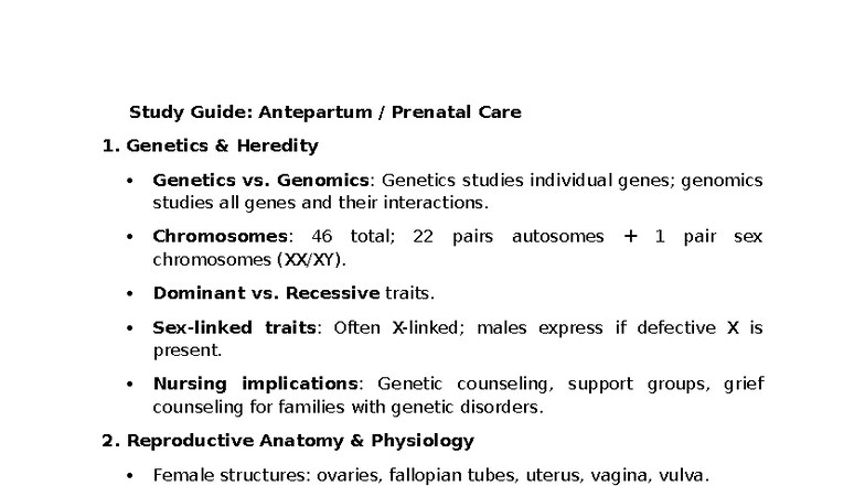 📘 Antepartum Care Study Guide: Key Concepts & Practice Questions - Studocu