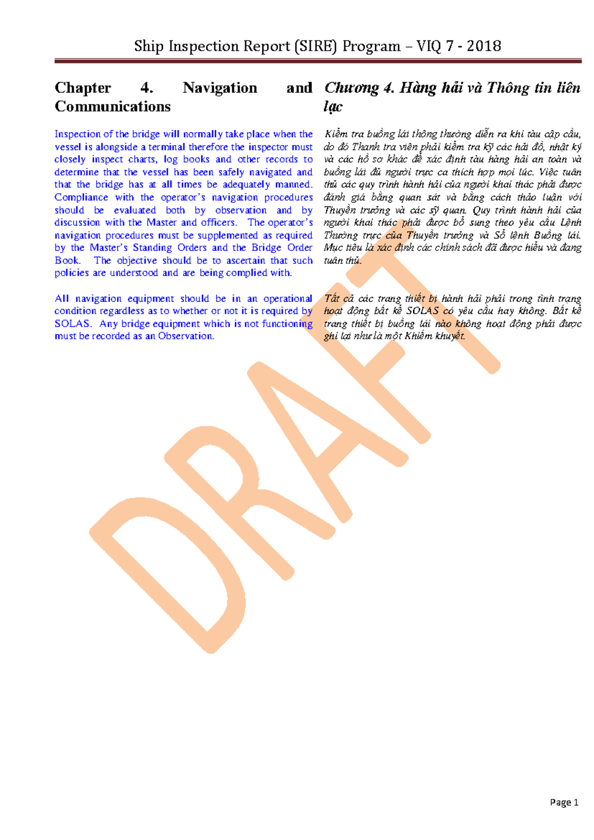 Ship Inspection Report (SIRE) Program VIQ 7 2018: Chapter 4 Navigation ...