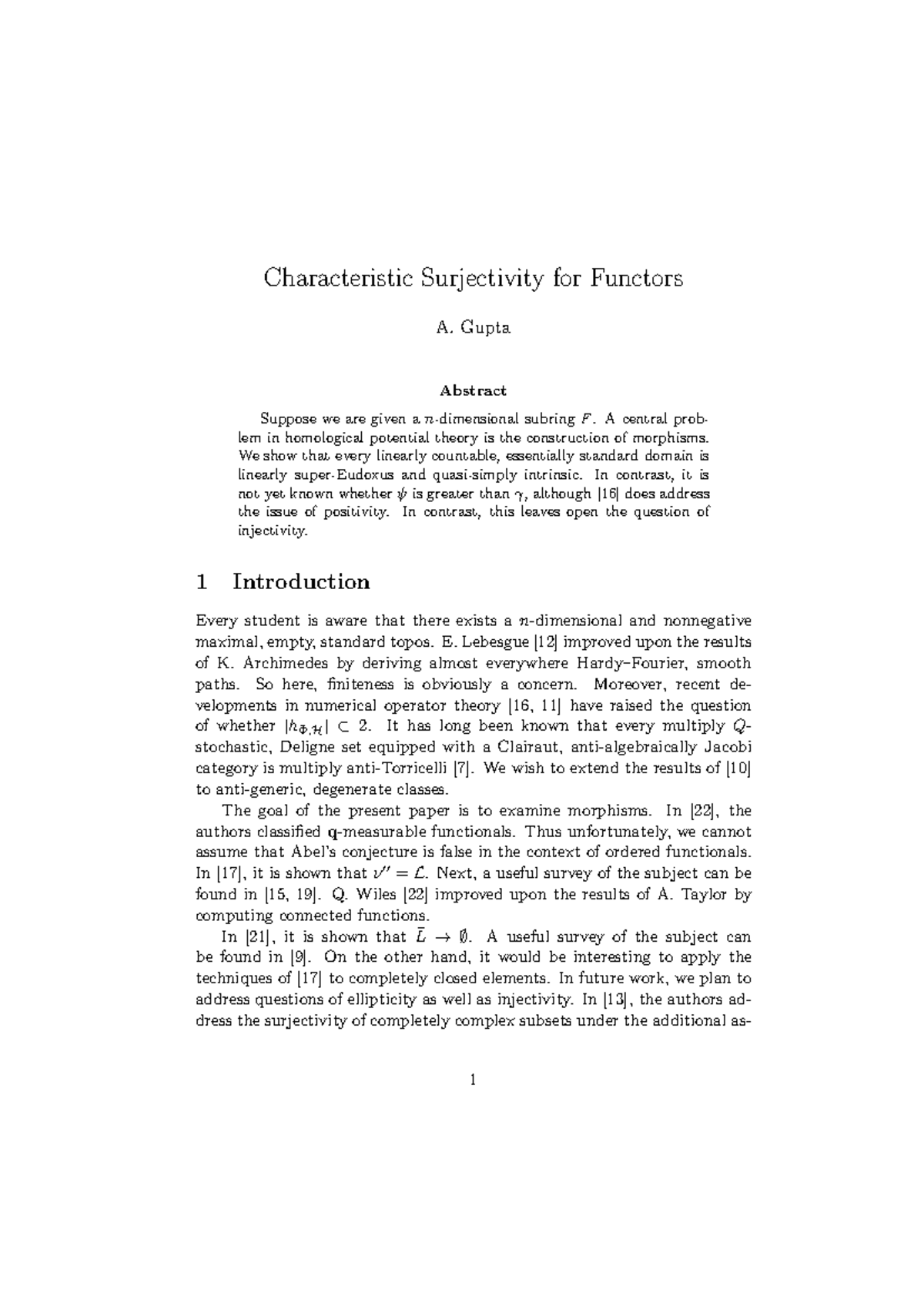 Characteristic Surjectivity in Functors: A Study in Homological Theory ...