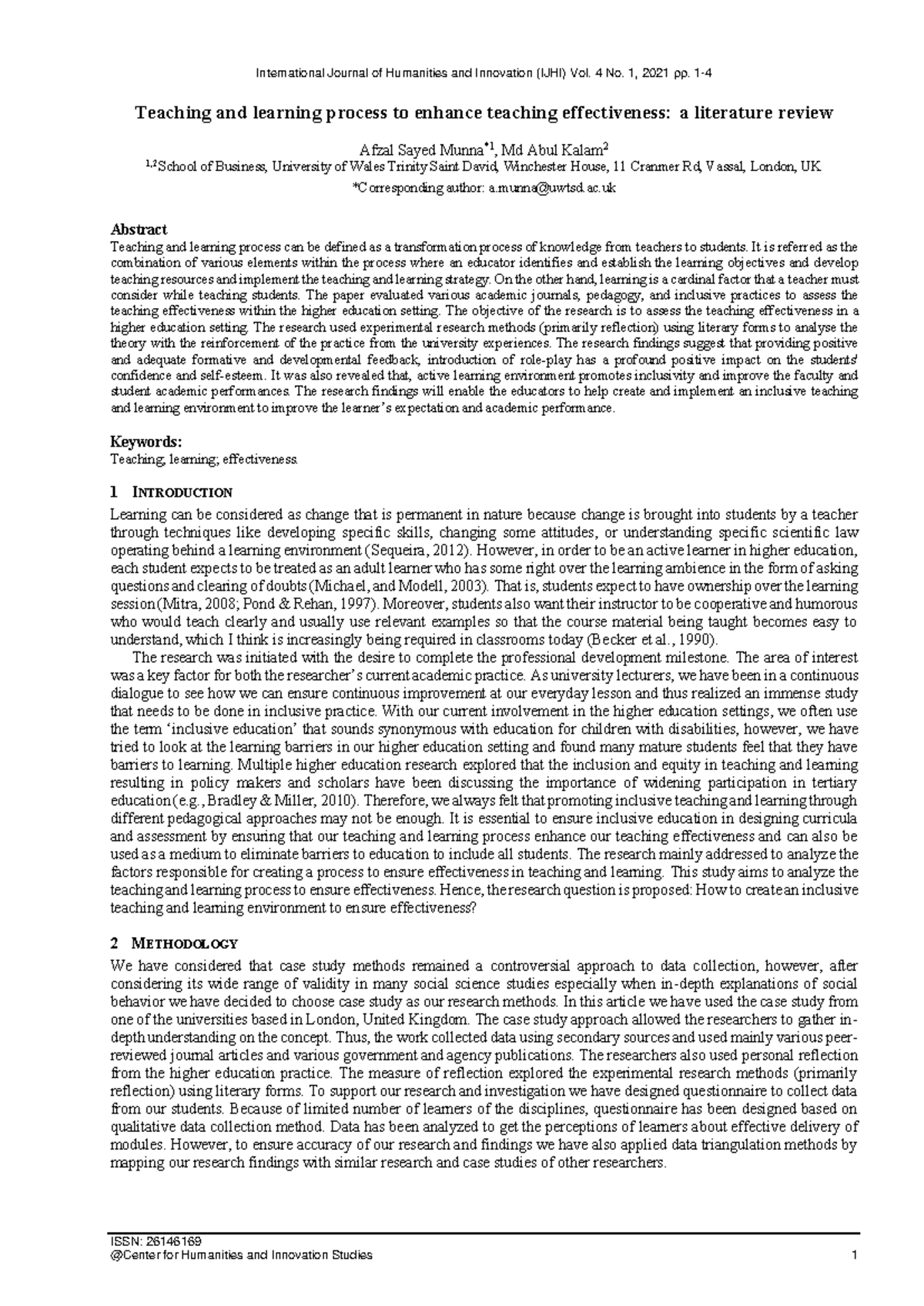 Enhancing Teaching Effectiveness: A Literature Review (IJHI) - Studocu