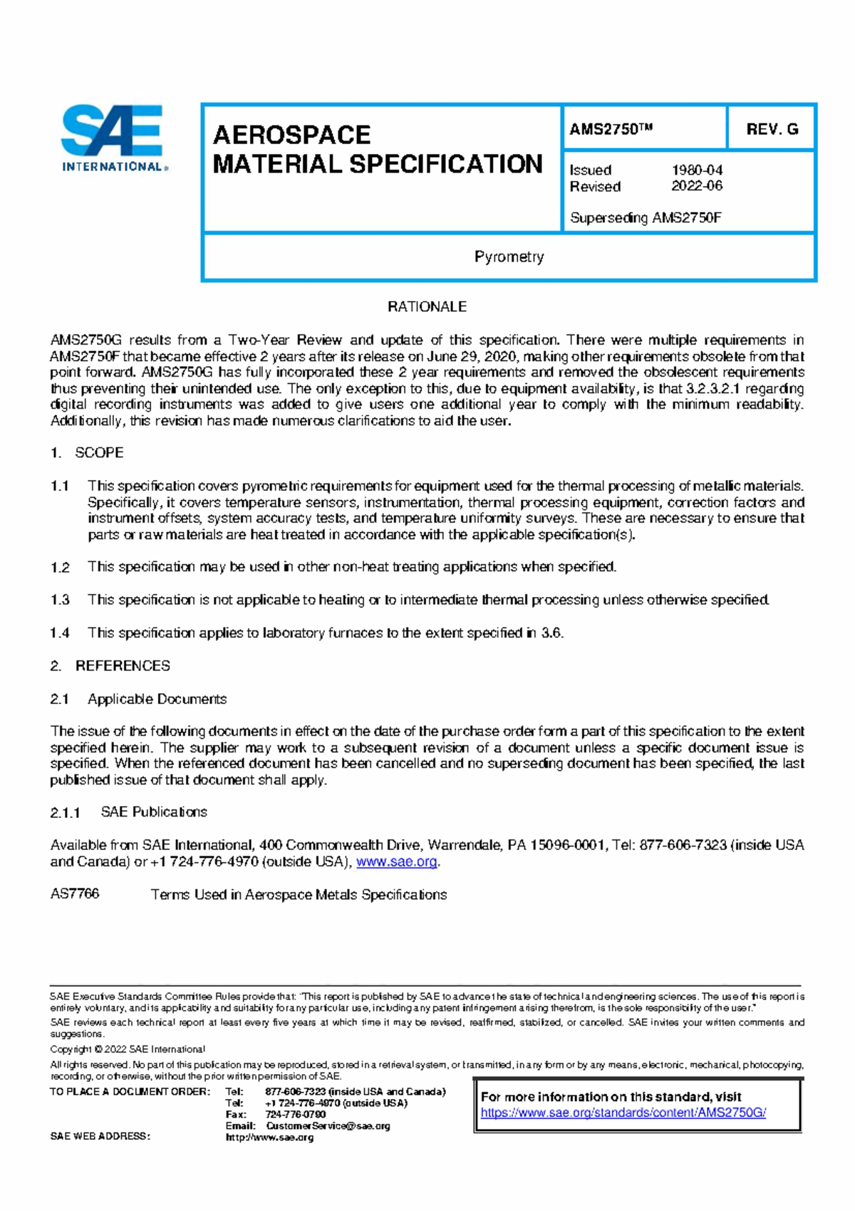 AMS 2750G - Revised Pyrometry Specification for Thermal Processing ...