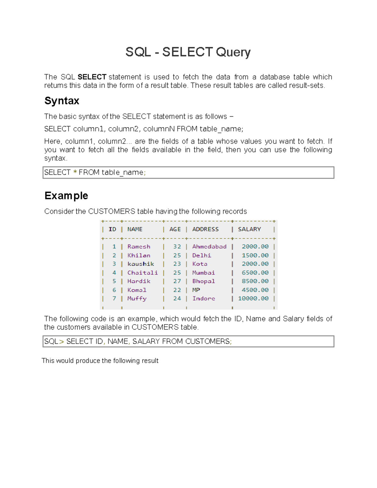 MS SQL Server Commands 2: Understanding SQL SELECT and WHERE Clauses ...