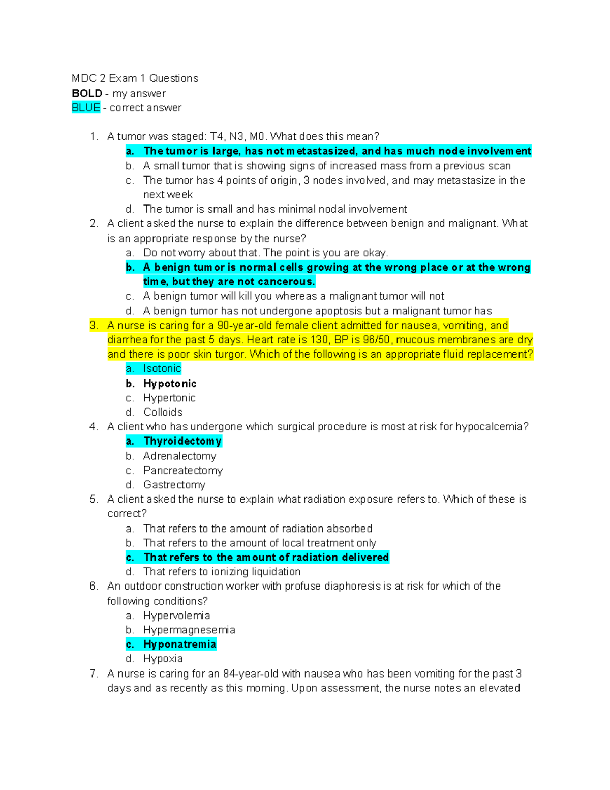 MDC 2 Exam 1 Study Guide with Questions and Answers - Studocu